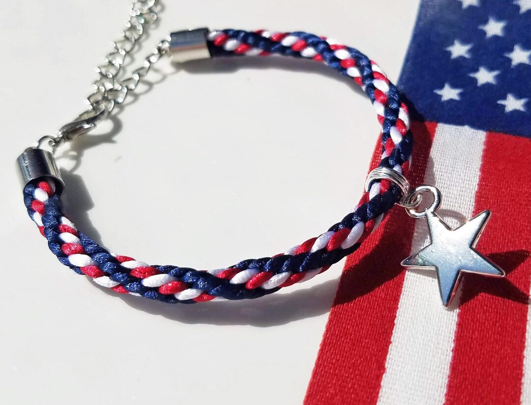 Veteran's Day Bracelet, Hand-braided Satin Thread in Patriotic American ...