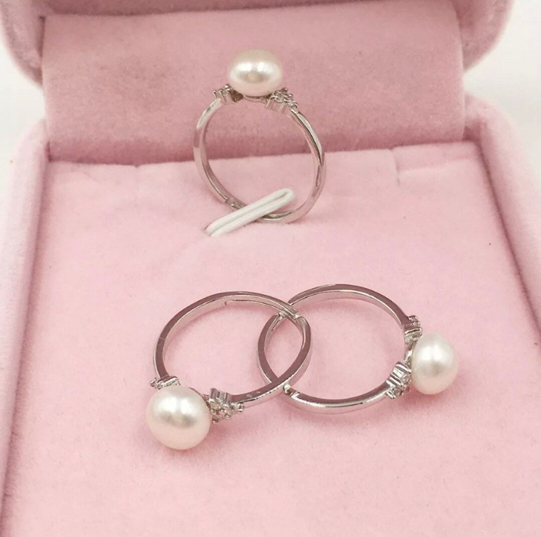 Real Pearl Ring 925 Silver Ring Stackable Ring Ivory Pearl - Etsy UK