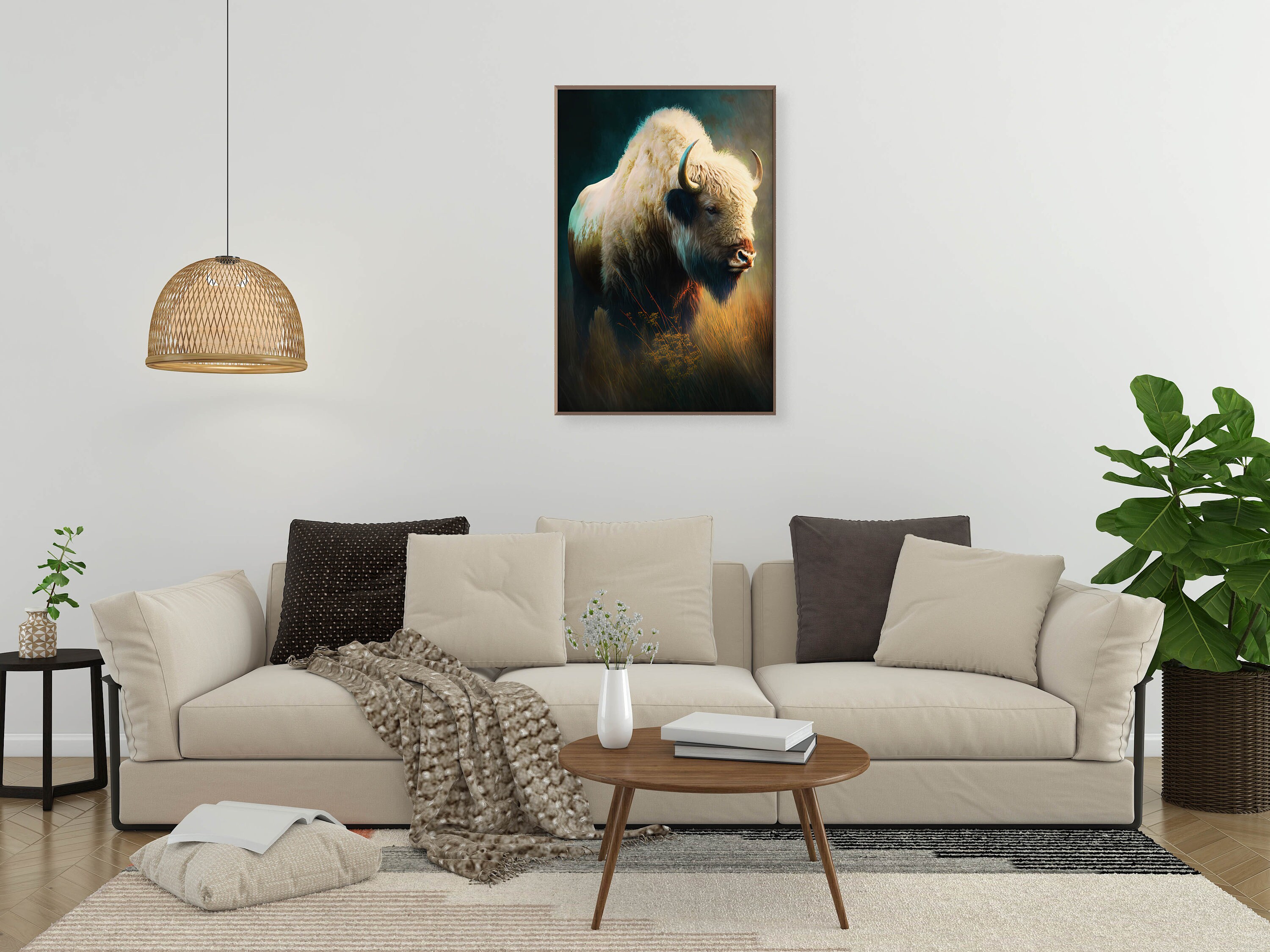 Great White Buffalo - Rustic Farmhouse Décor Bison Art - Unique Ai ...