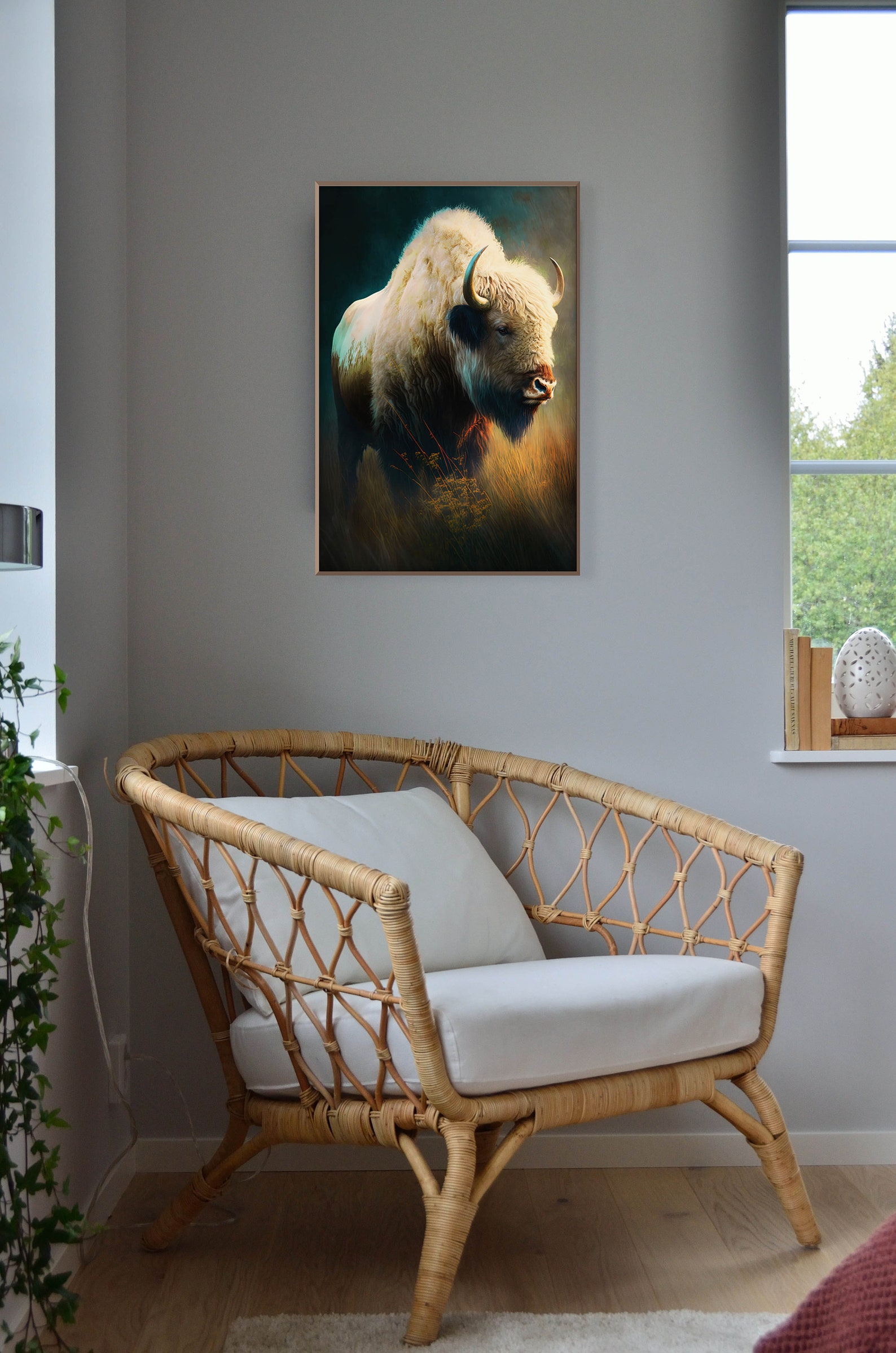 Great White Buffalo - Rustic Farmhouse Décor Bison Art - Unique Ai ...