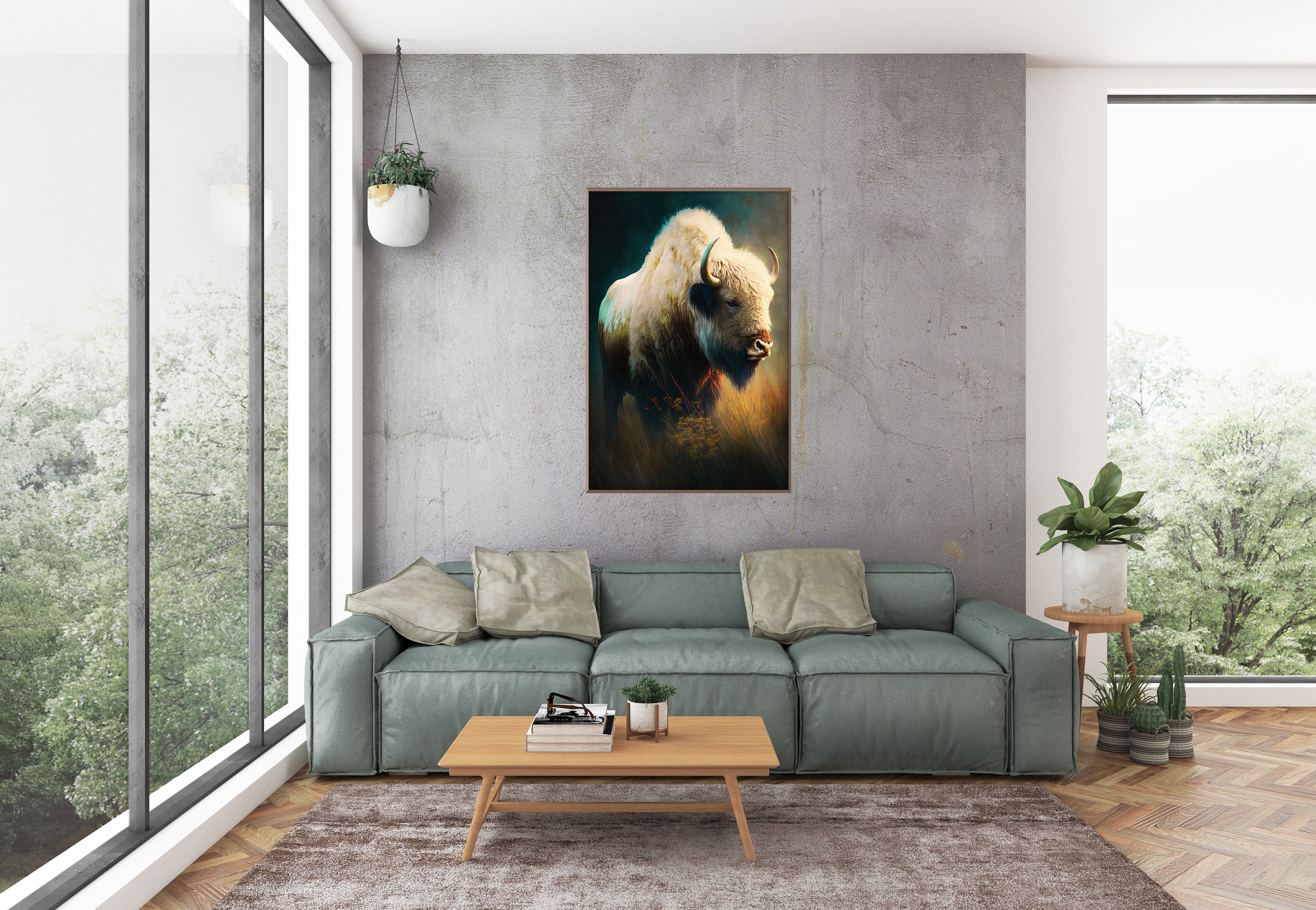 Great White Buffalo - Rustic Farmhouse Décor Bison Art - Unique Ai ...