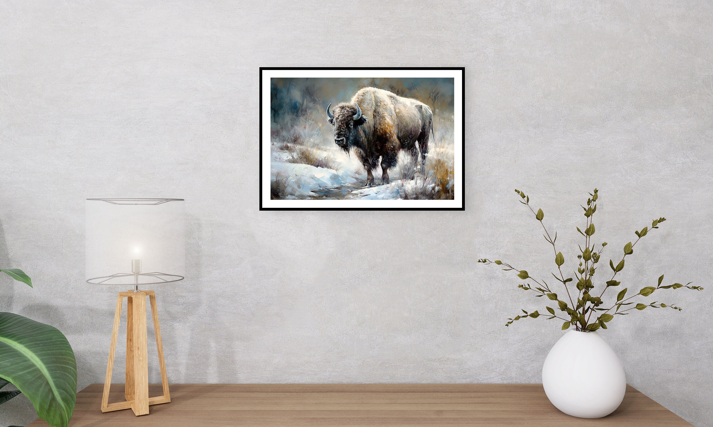 Buffalo Art Print - Winter Bison Wildlife Wall Decor-rustic Western ...