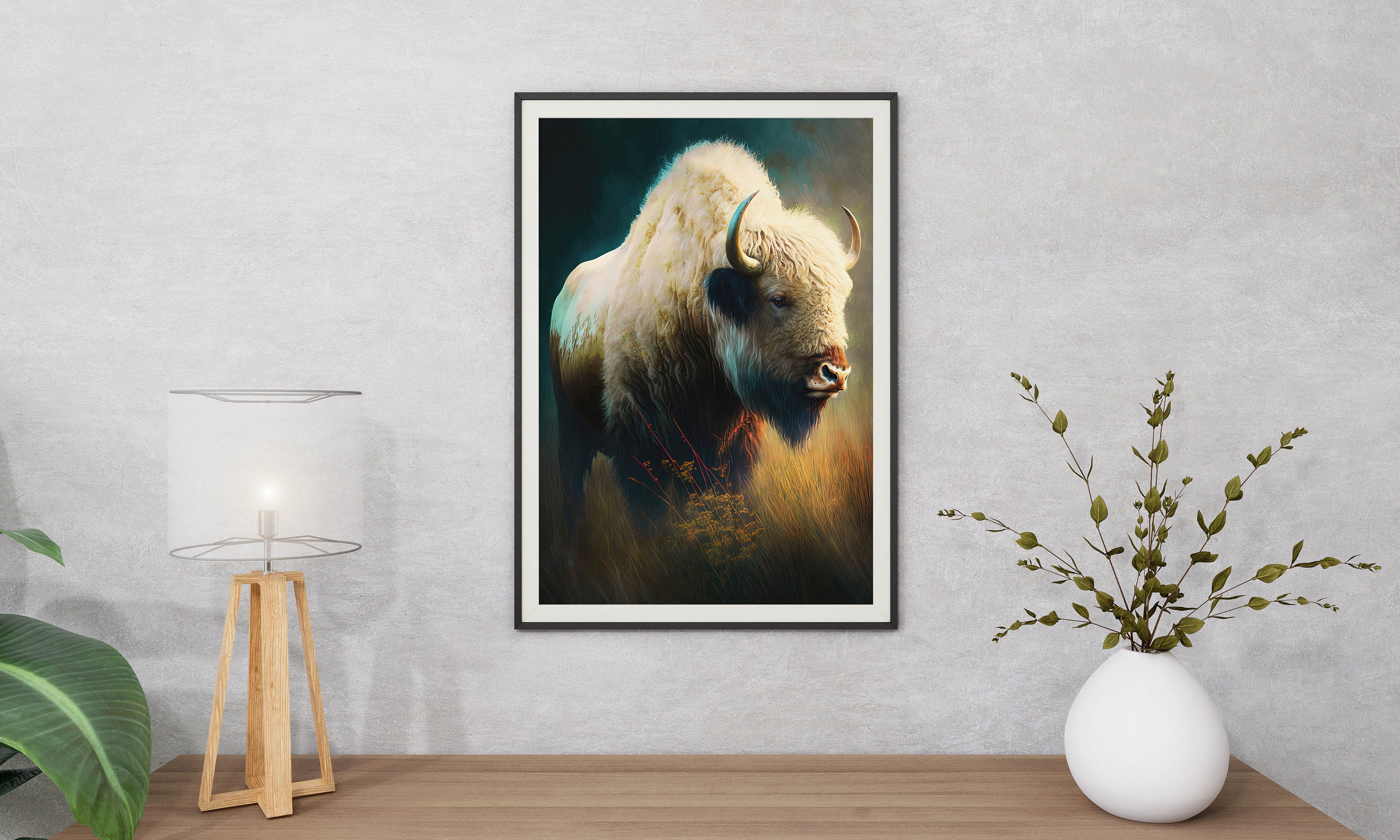 Great White Buffalo - Rustic Farmhouse Décor Bison Art - Unique Ai ...