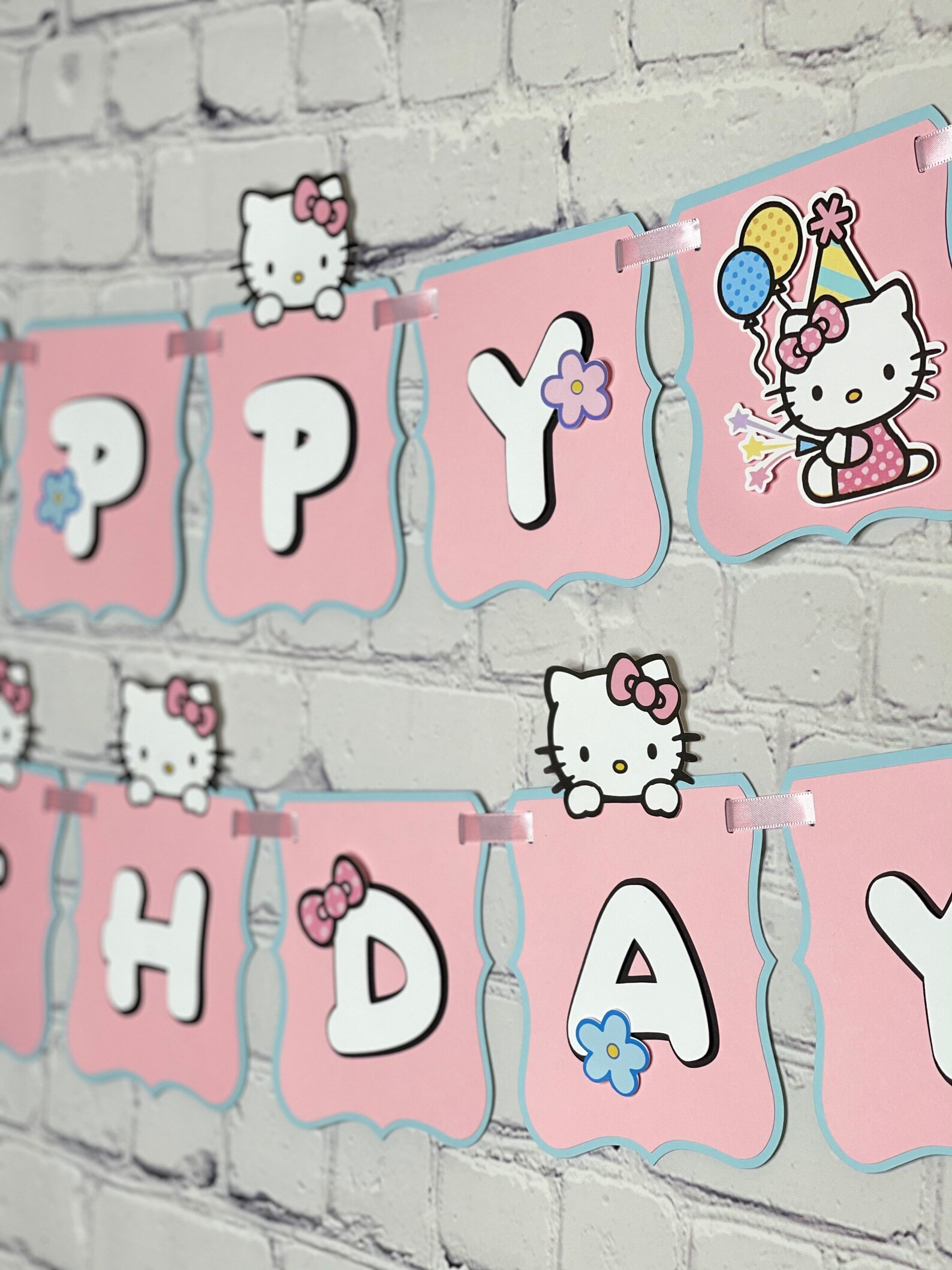 Hello Kitty Birthday Banner Pastel Blue & Pink | Etsy