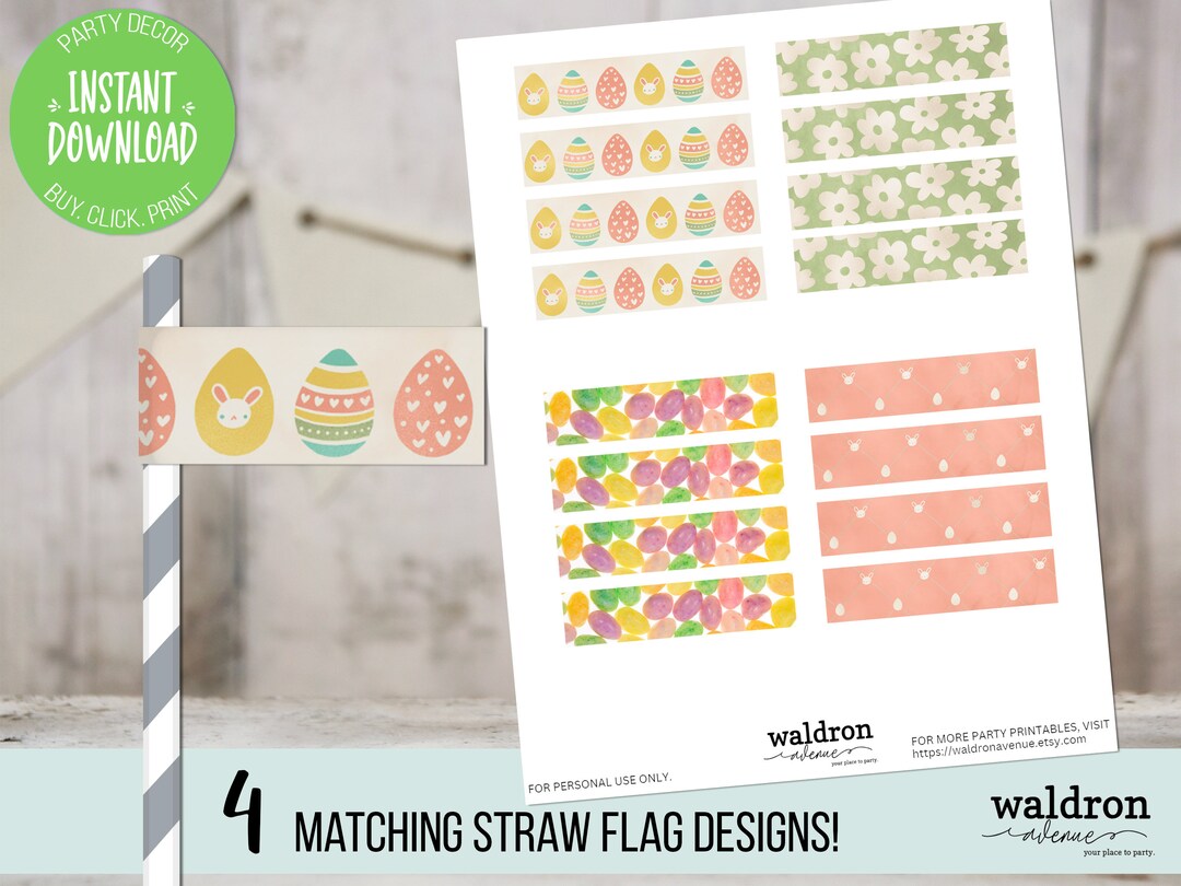 Easter Straw Topper | Printable Washi Tape | Easter Cake Pop Tags ...