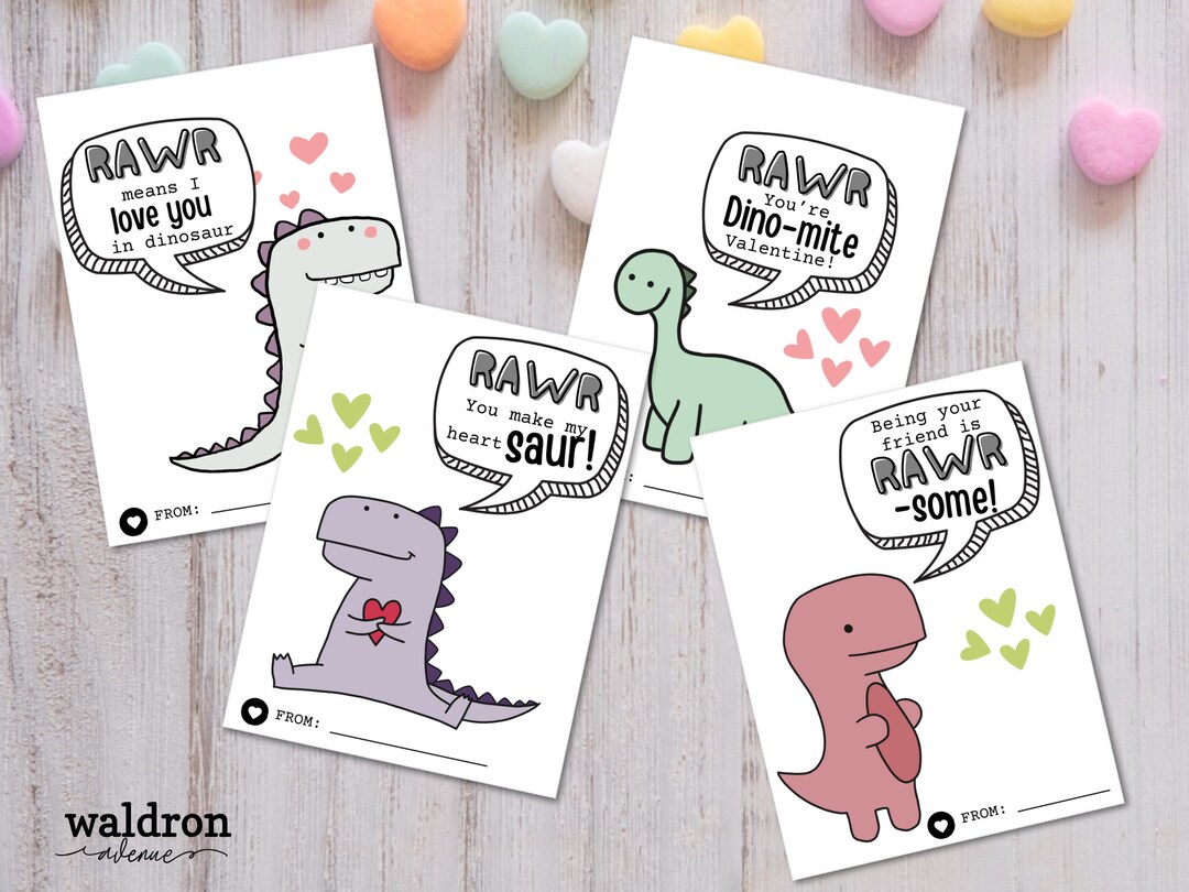 Dinosaur Valentine | Class Valentines | Printable Valentines for Class ...