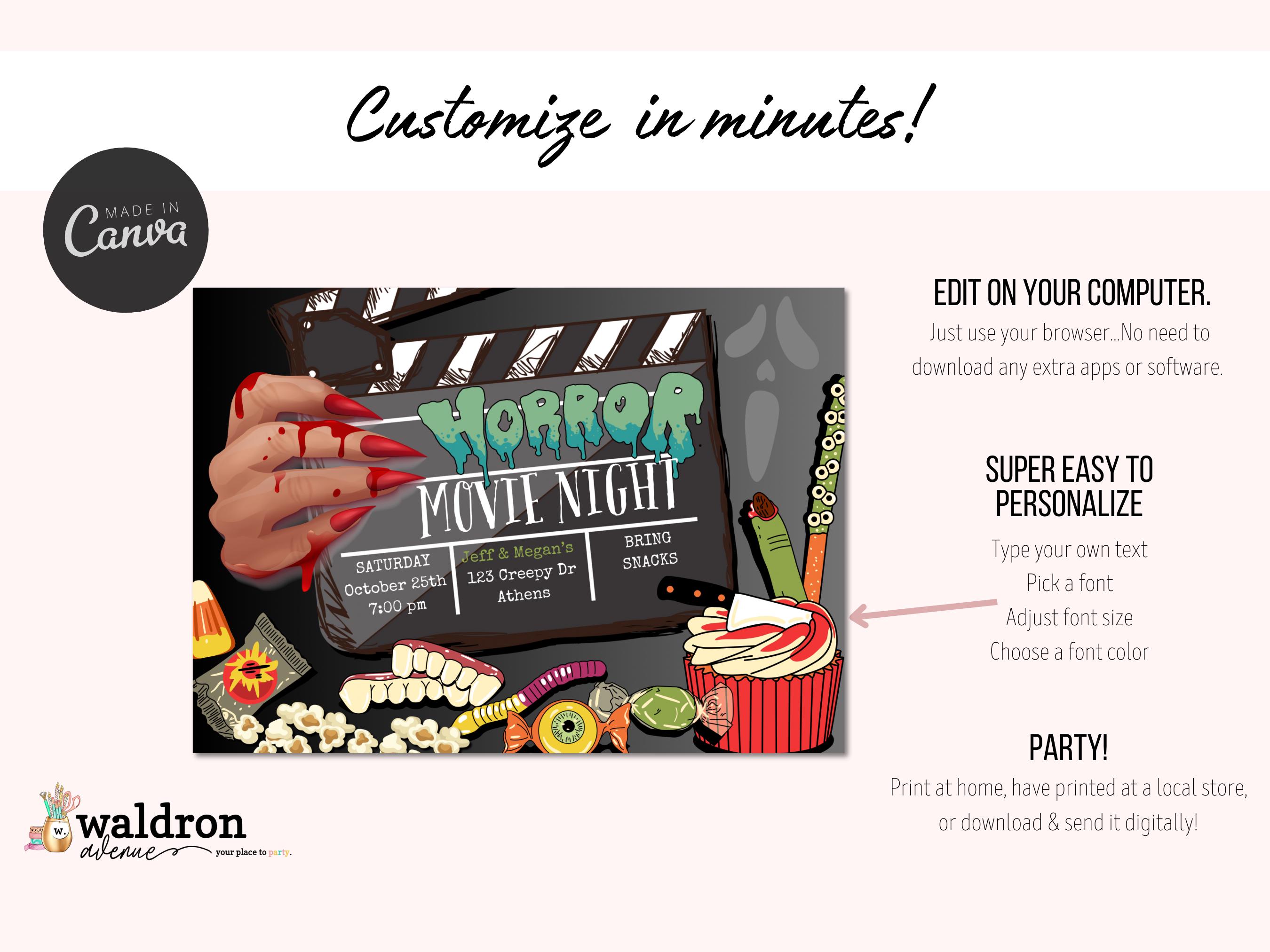 Horror Movie Night Invitation Halloween Party Invite Halloween Invite ...