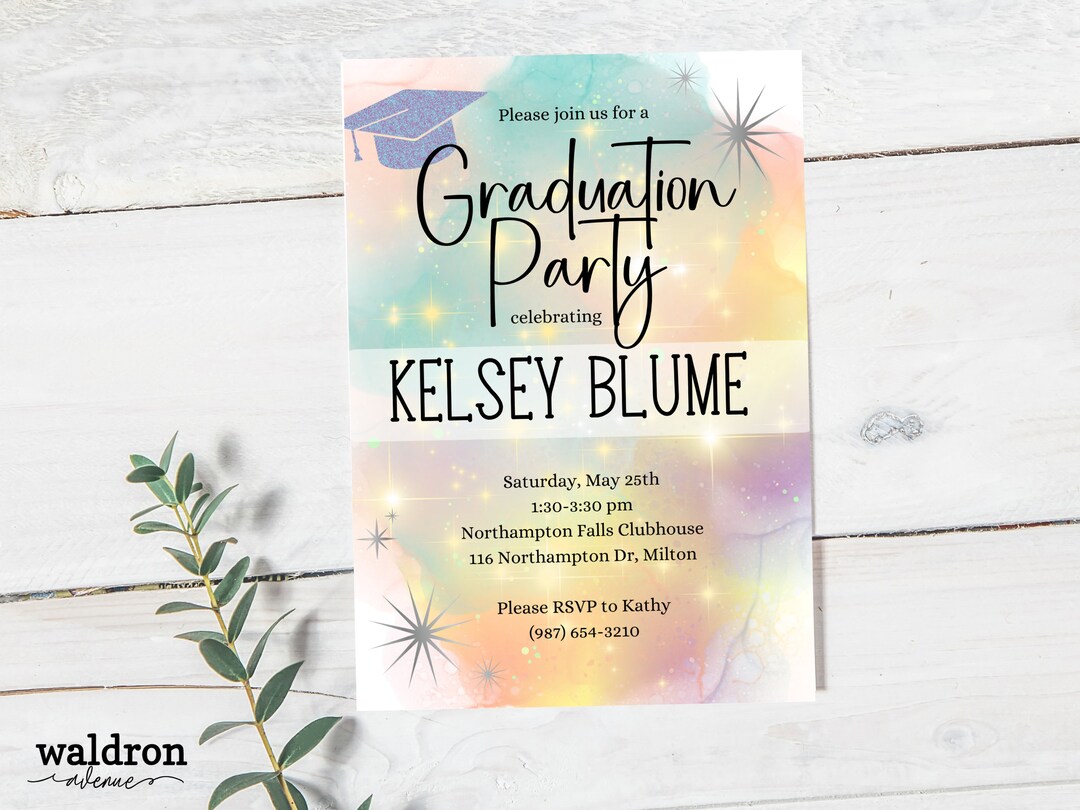 Rainbow Graduation Invitation | Graduation Announcement 2024 | Confetti ...