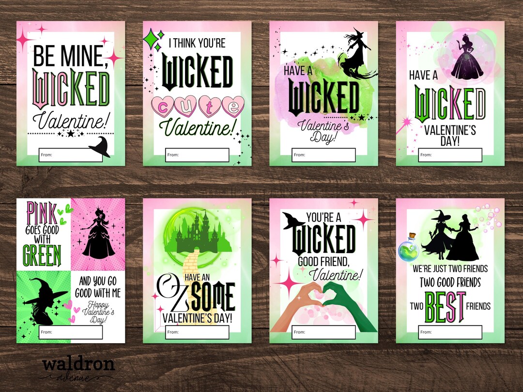 Wicked Movie Printable Valentines | Class Valentines | Elphaba | Glinda ...