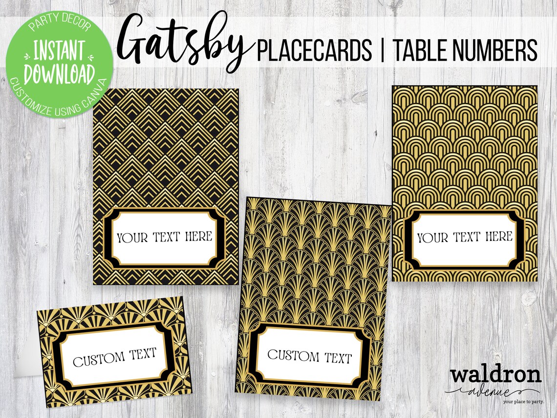 The Great Gatsby Printable Placecards Gatsby Bachelorette Party ...