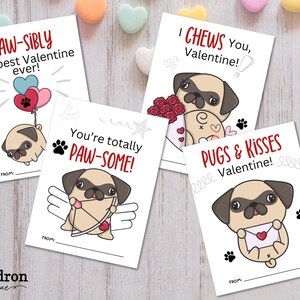 Pug Valentine Set of 4 | Class Valentines | Printable Valentines ...