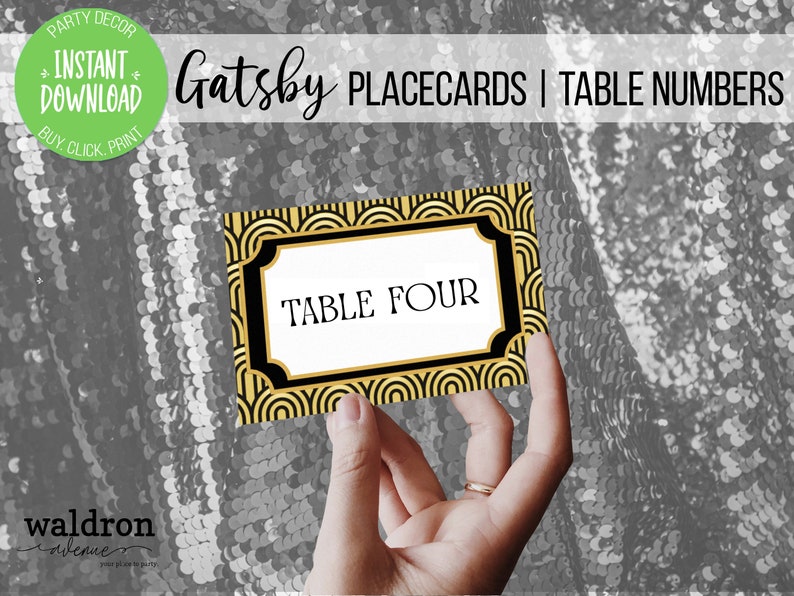 The Great Gatsby Printable Placecards | Gatsby Bachelorette Party ...