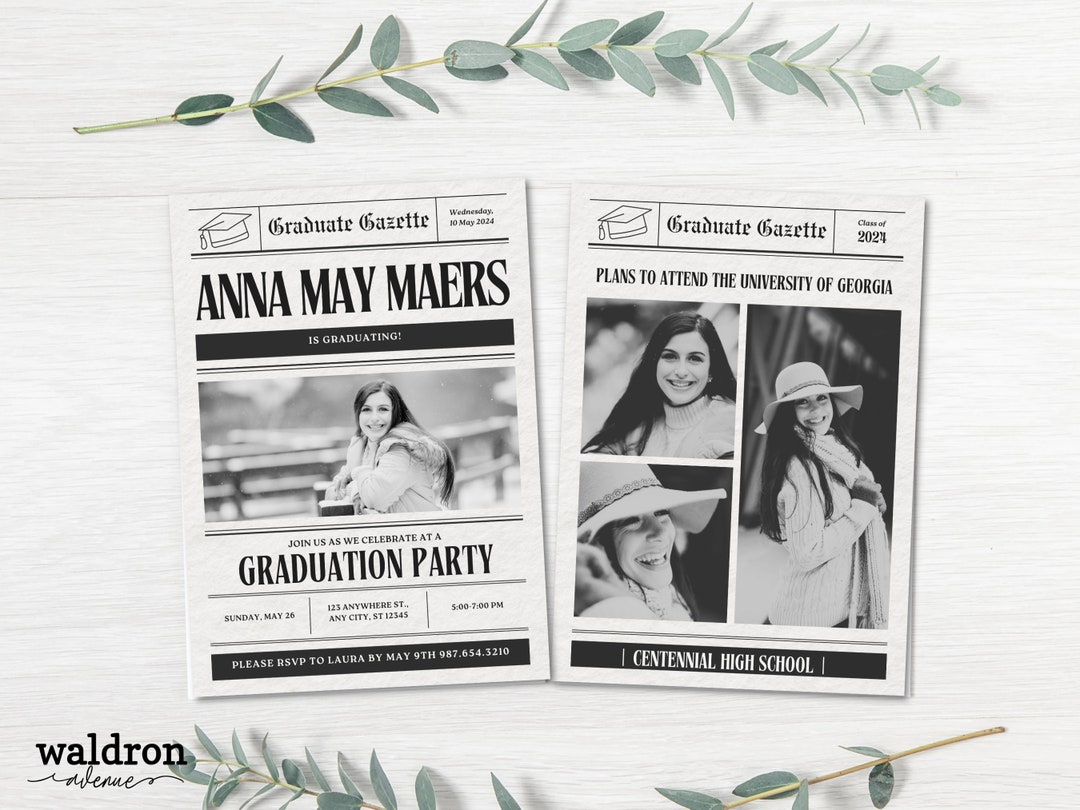 Newspaper Graduation Invitation | Graduation Announcement 2024 | Grad ...