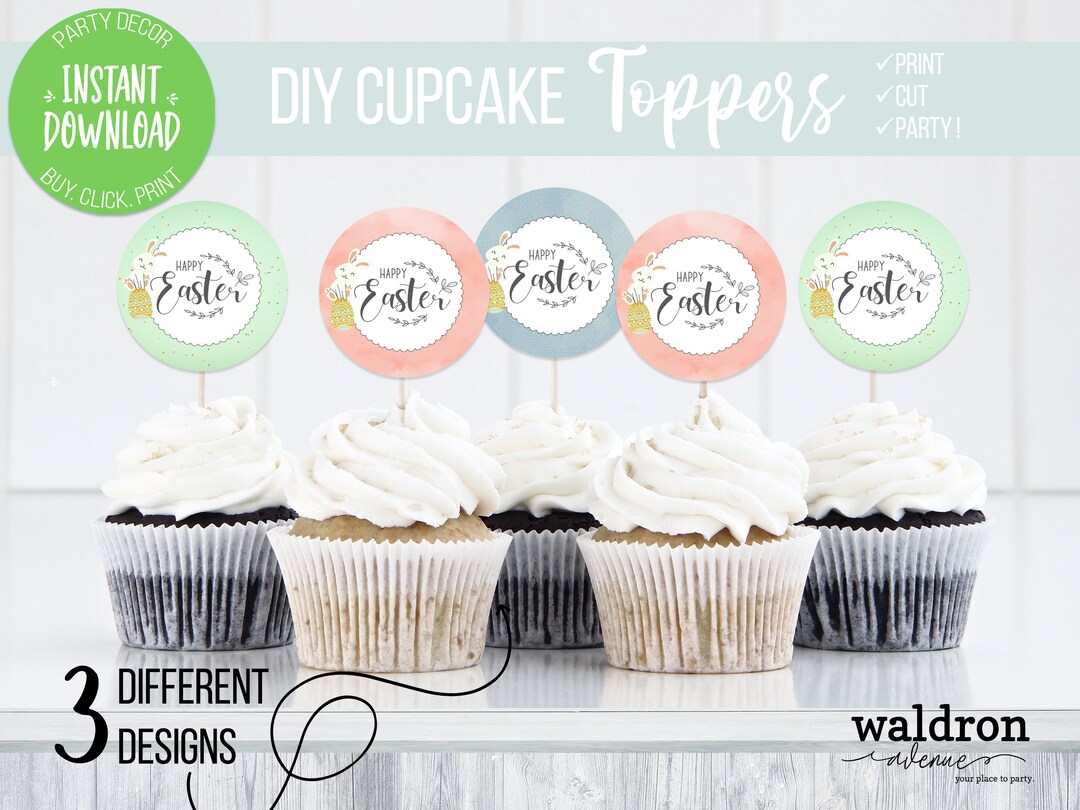 Easter Cupcake Toppers | Easter Treat Bag Tags | Cake Pop Tags | Happy ...