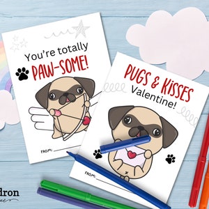 Pug Valentine Set of 4 | Class Valentines | Printable Valentines ...