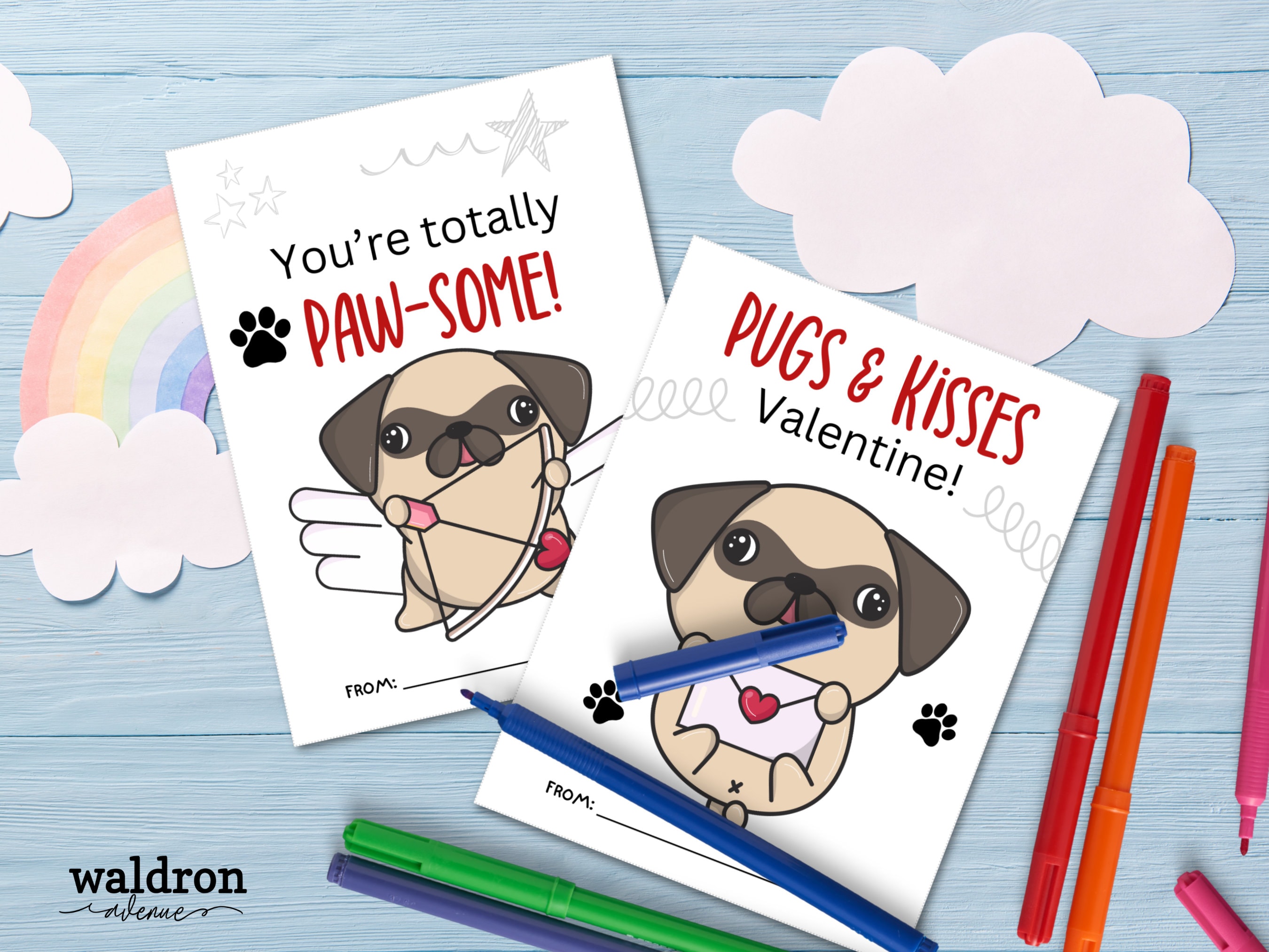 Pug Valentine Set of 4 | Class Valentines | Printable Valentines ...