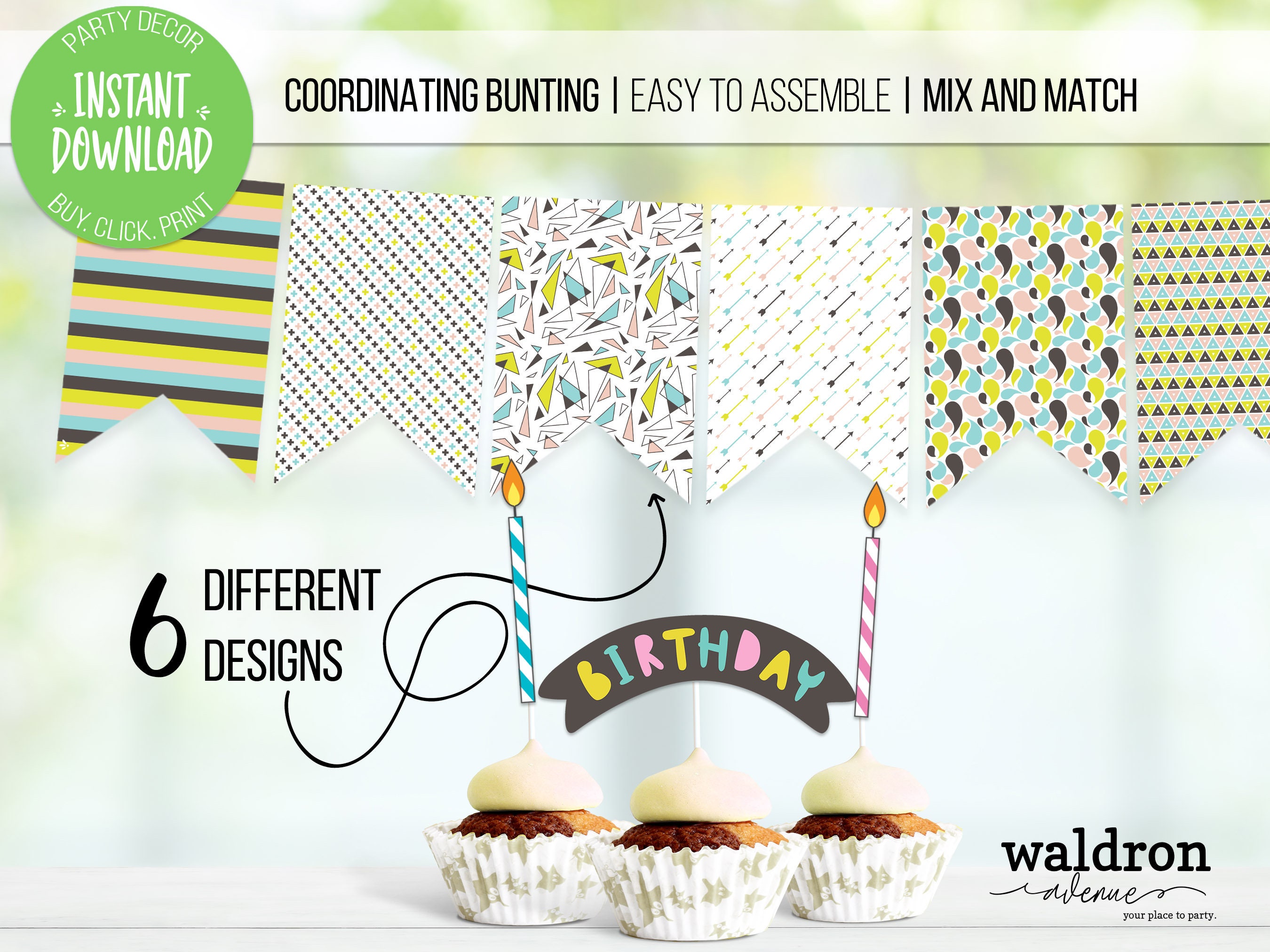 Birthday Party Photo Booth Props, Colorful Bunting, Food Label Tent ...