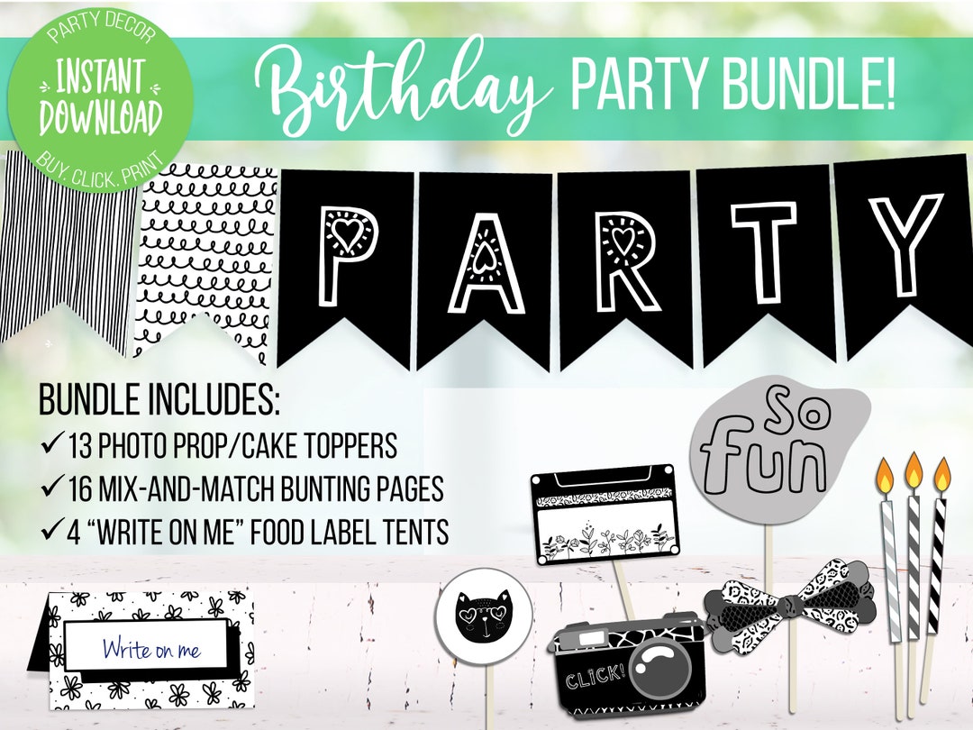 Teen Birthday, Tween Birthday, Girls Birthday Party, Black and White ...
