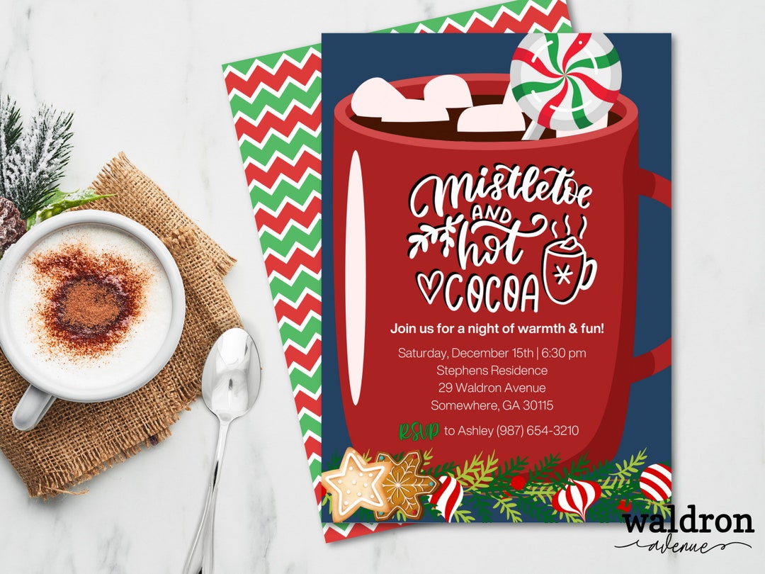 Mistletoe and Hot Cocoa Party Invitation | Digital Christmas Party ...