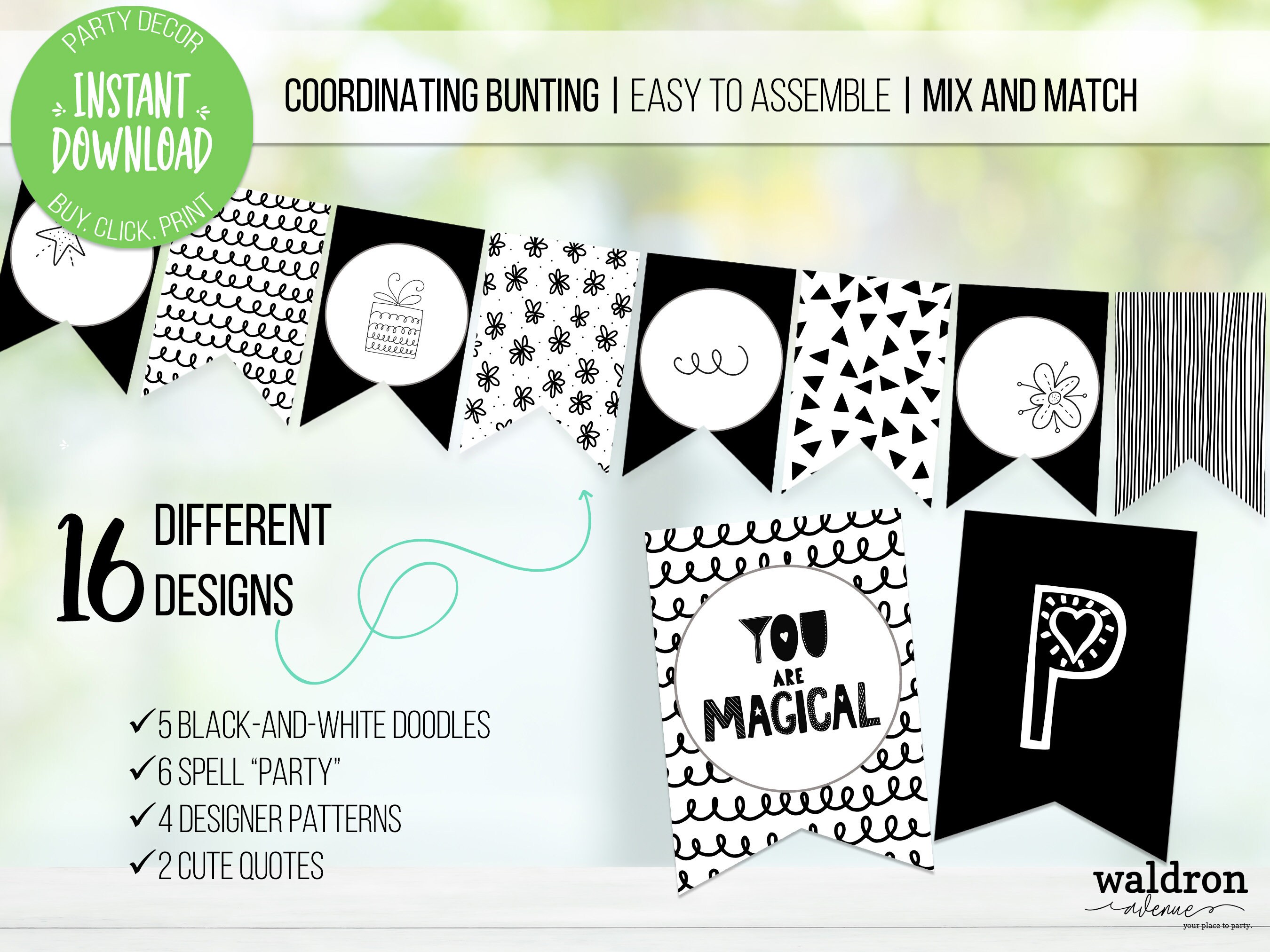 Teen Birthday, Tween Birthday, Girls Birthday Party, Black and White ...