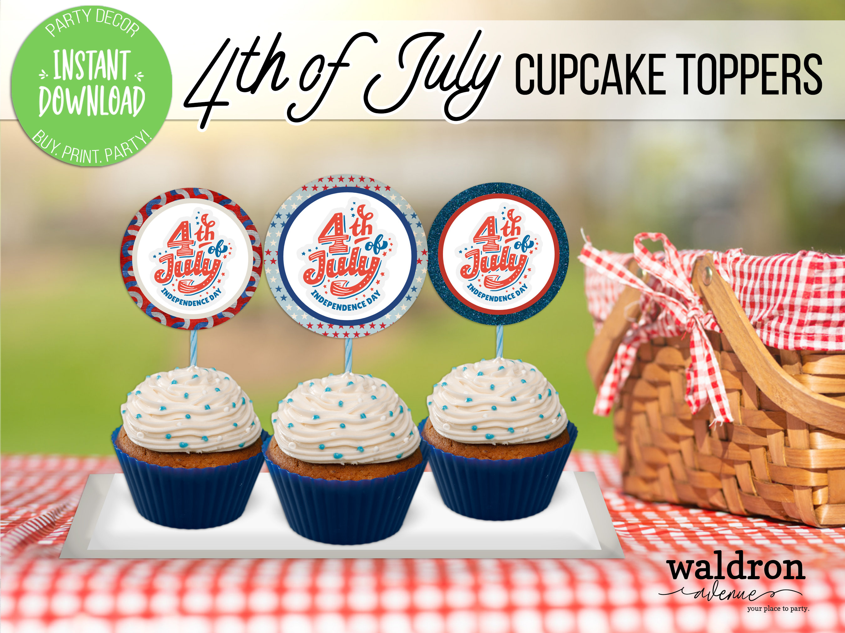 4th of July Cupcake Toppers | Rustic Cupcake Stand Decor | Cocktail ...