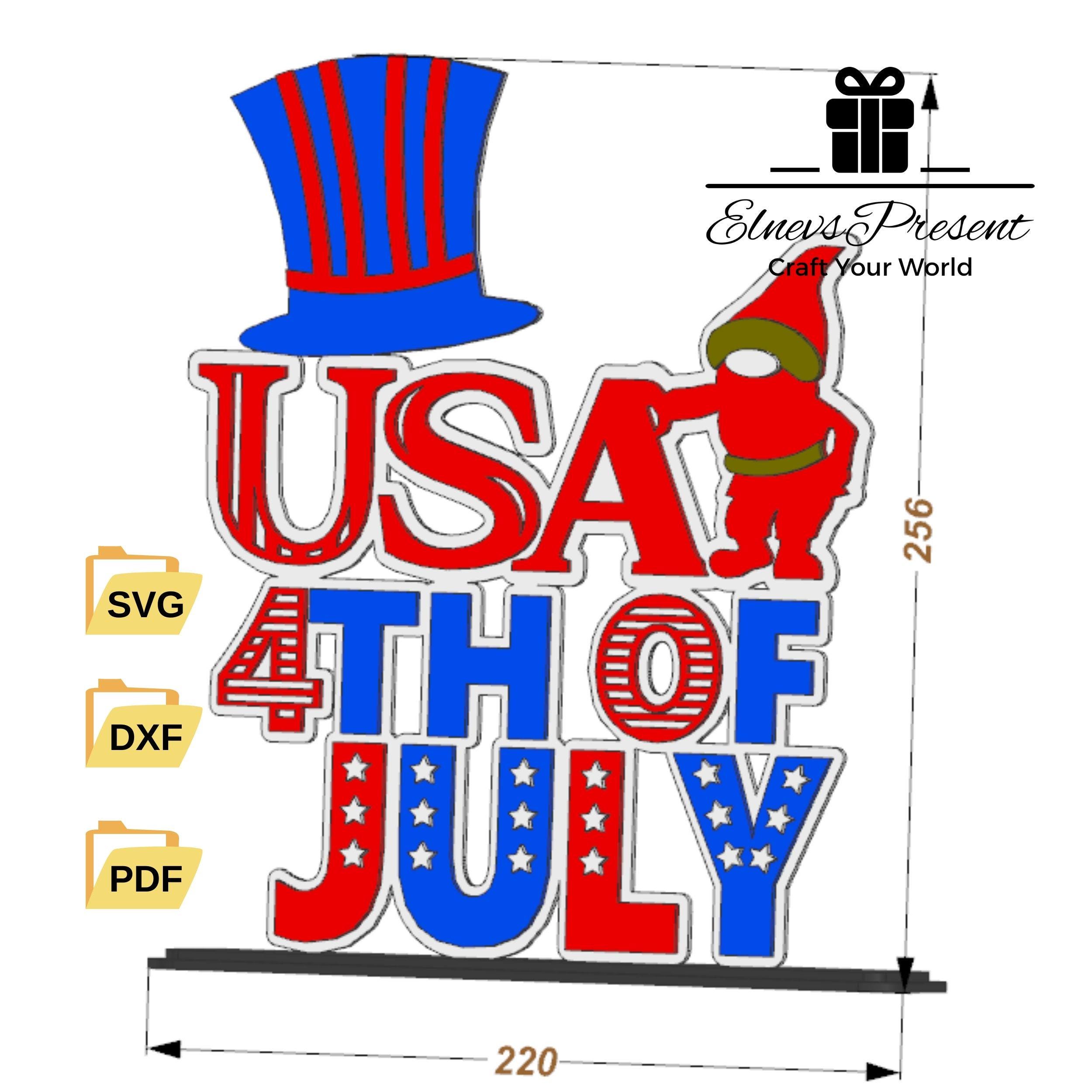 4th of July Word Art SVG for Laser Cut Patriotic Decor | USA Freedom ...