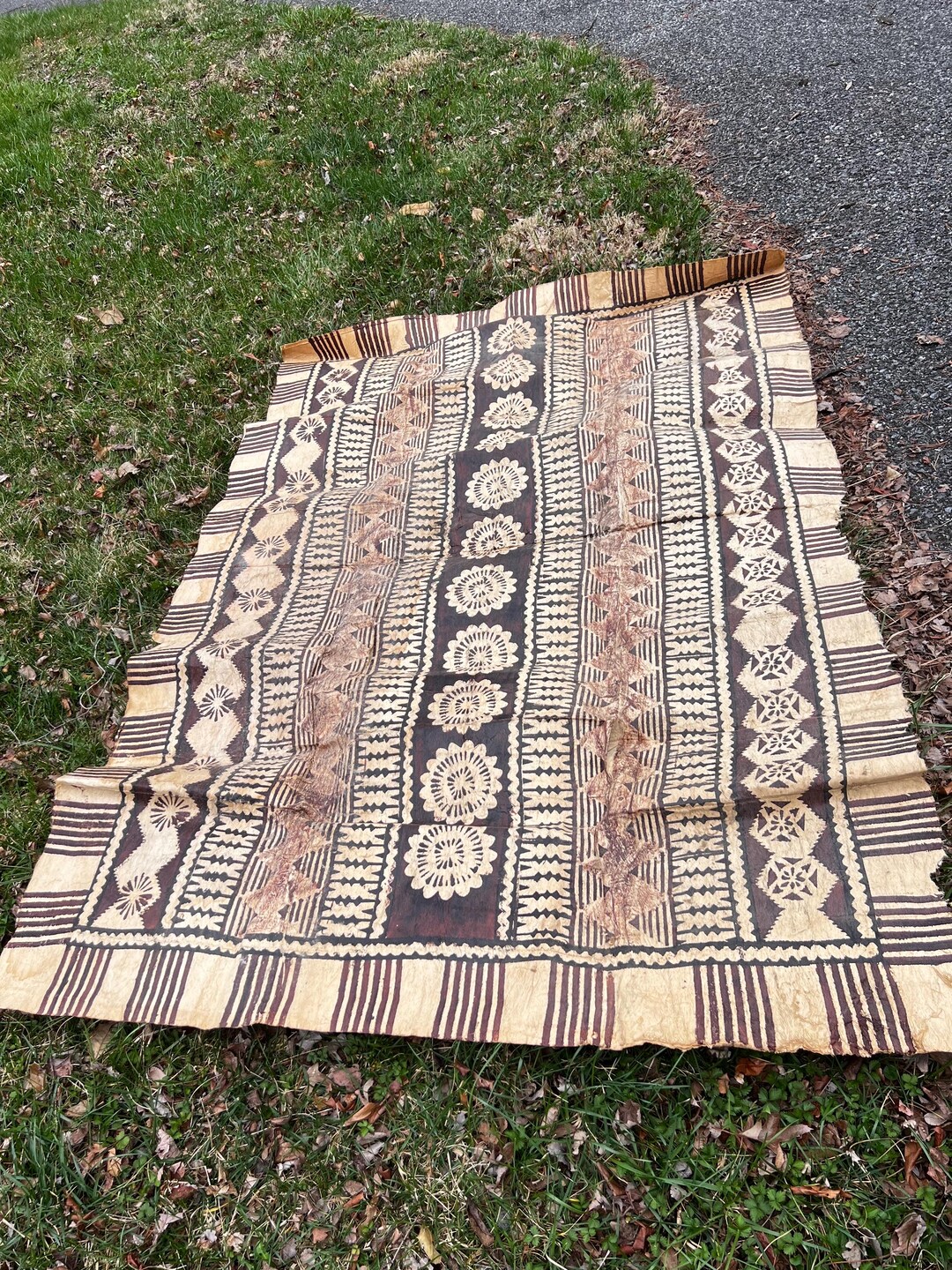 Polynesian FIJI TAPA Cloth Animal Hide? Papyrus Antique 4’ X 6’ Large ...
