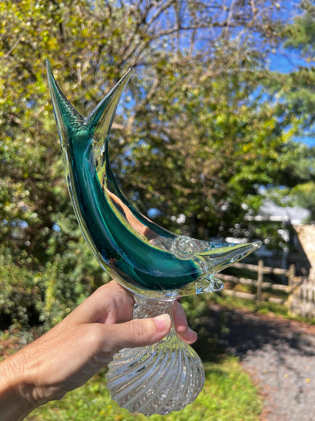 Vintage 1960s Hand Blown Murano Glass Blue Green Swordfish Fish Ocean ...