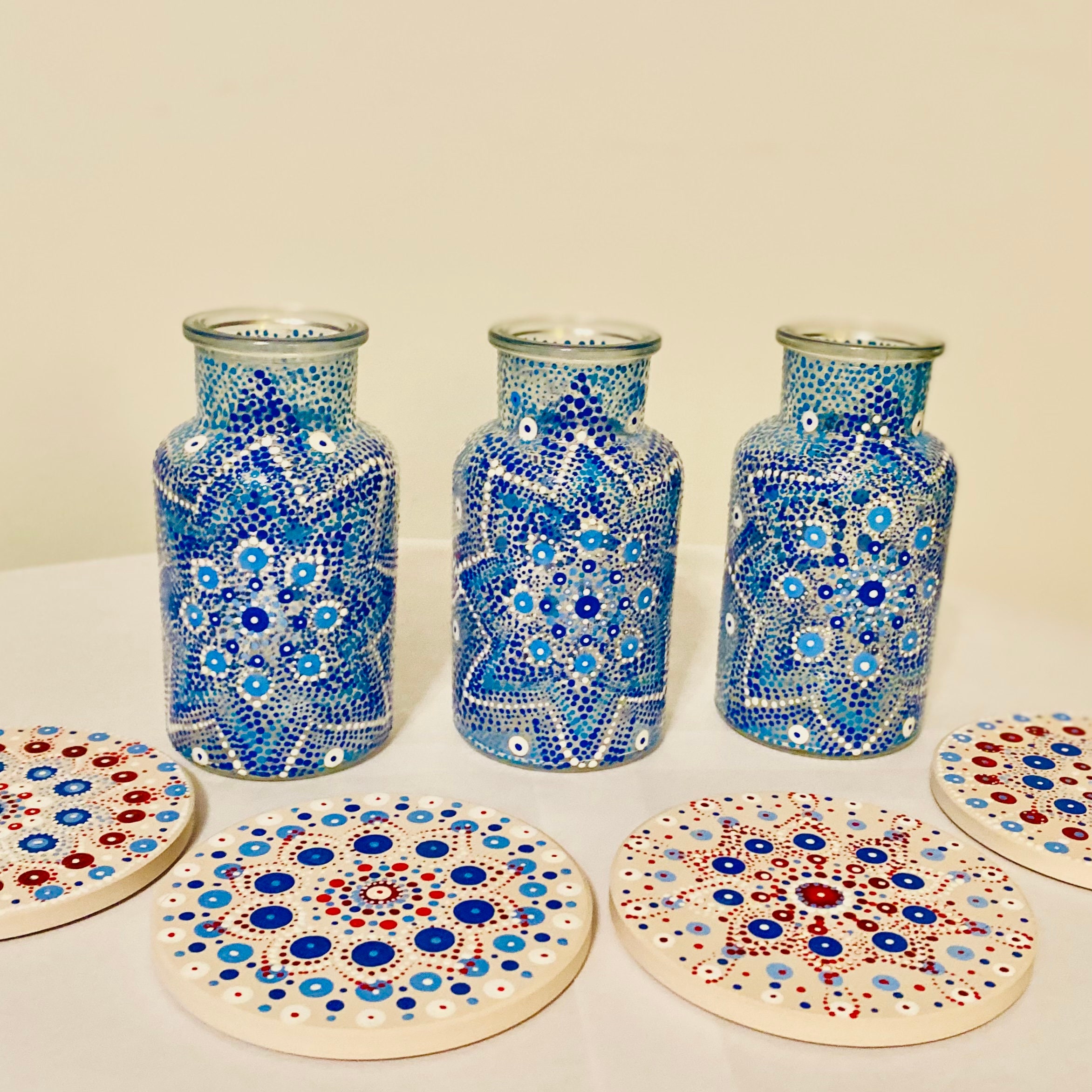 Hand Painted Milk Bottle Vase - Dot Mandala - Etsy