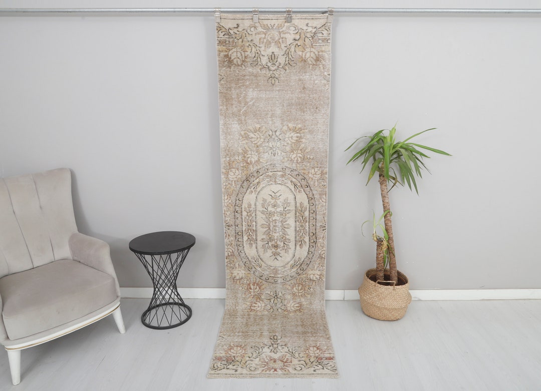 2x9 Unique Runner Rug, Brown Beige Runner, Rug for Entryway, Oriental ...