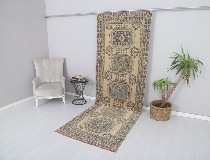 4x11 Vintage Turkish Runner Rug: Handmade Wool Anatolian Oushak - Etsy