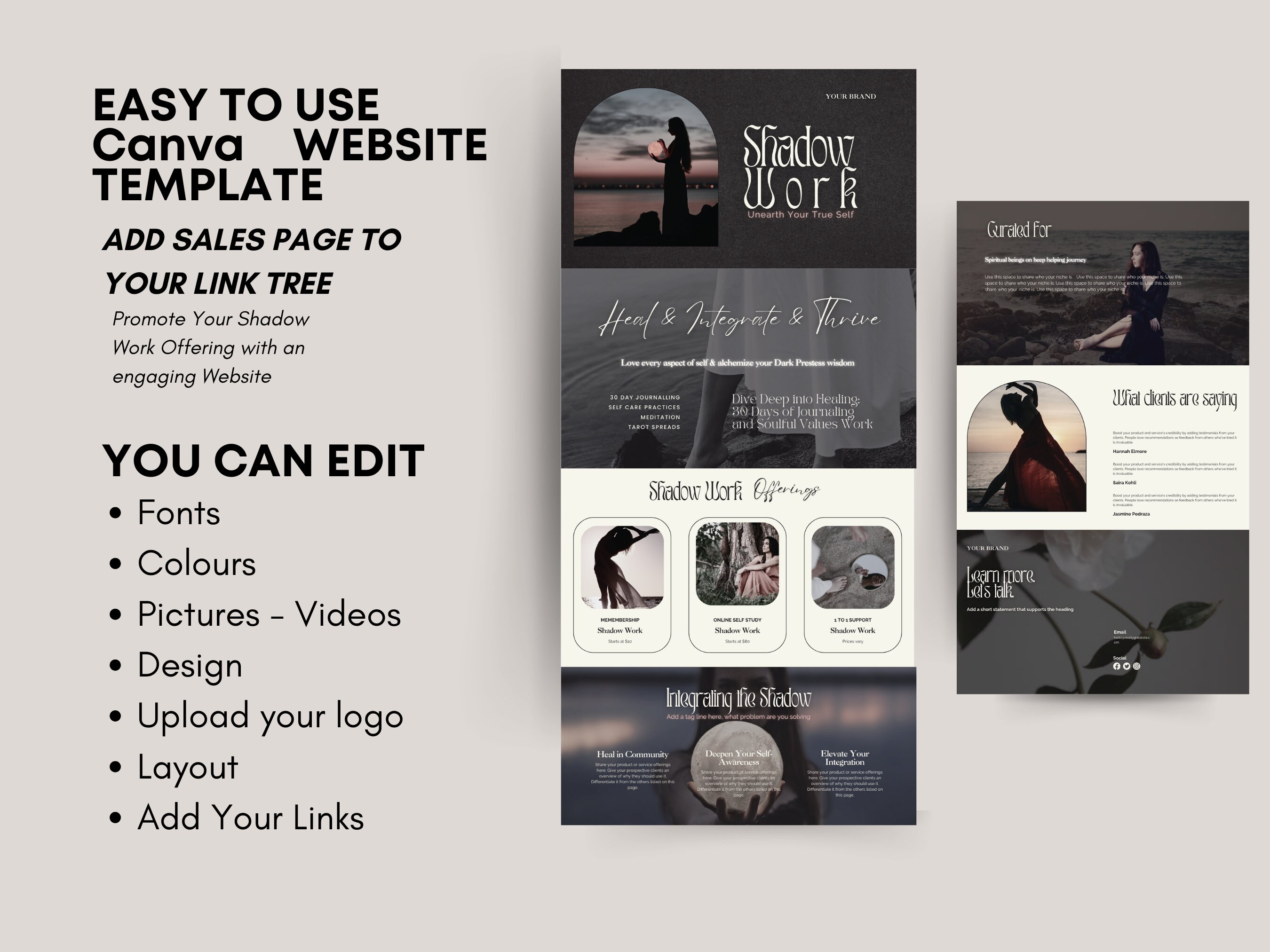 Shadow Canva Website Template | Wellness Business | Shadow Work Coach ...