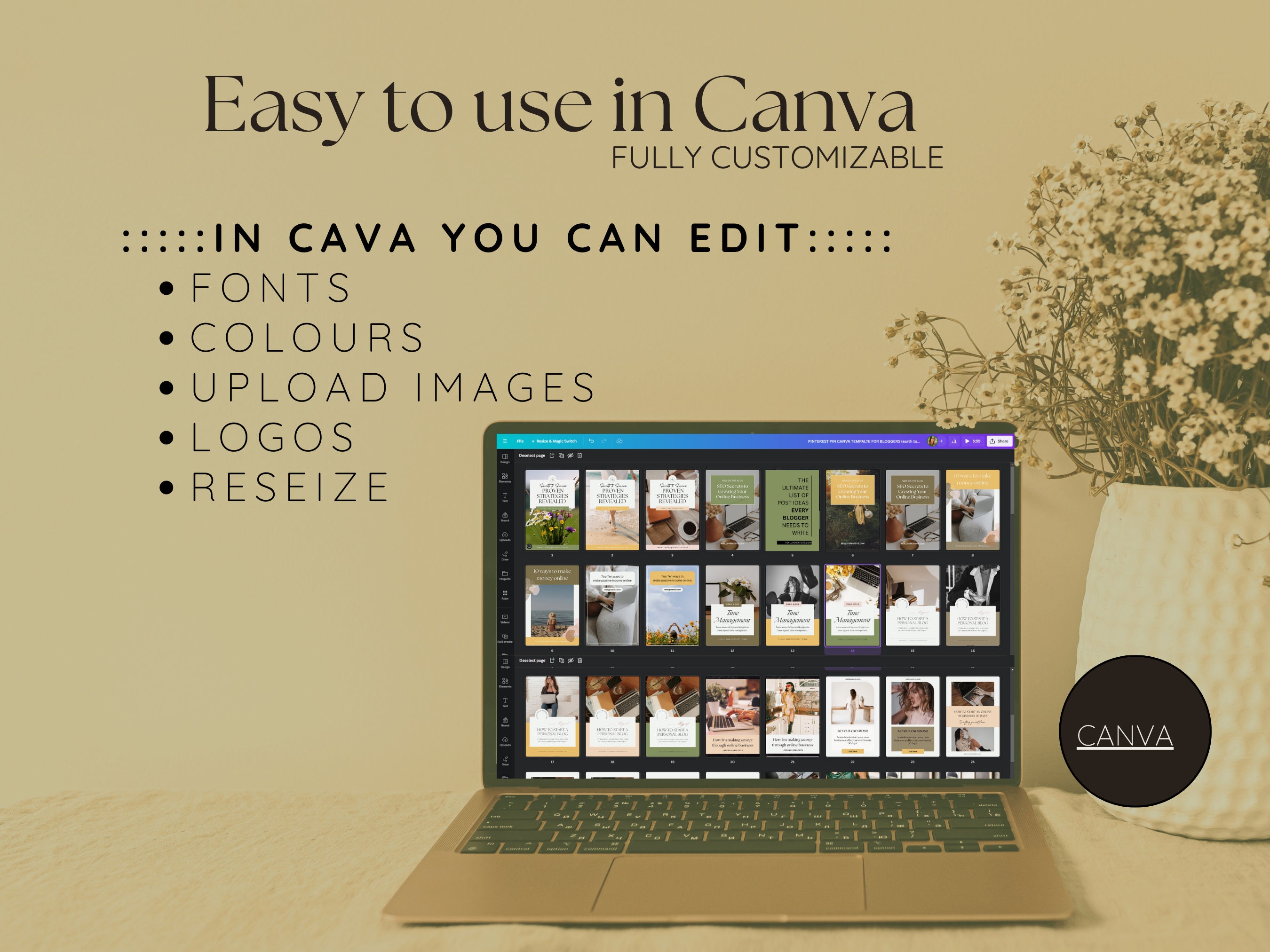 Pinterest Pins Canva Template for Bloggers, Grow Your Blog With ...