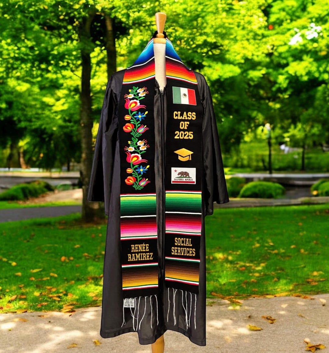 Floral Embroidered Personalized Mexican Graduation Stole - Etsy