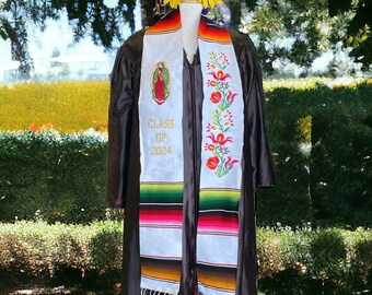 Floral Embroidered & Virgen Personalized Mexican Graduation Stole ...