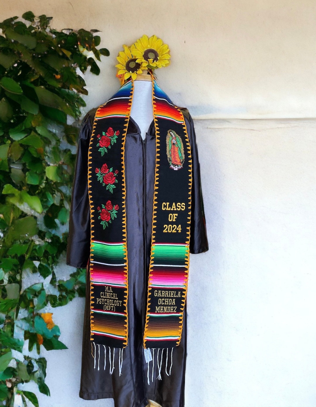 Roses & Virgen Embroidered Sarape /personalized Stole Class of 2024 - Etsy