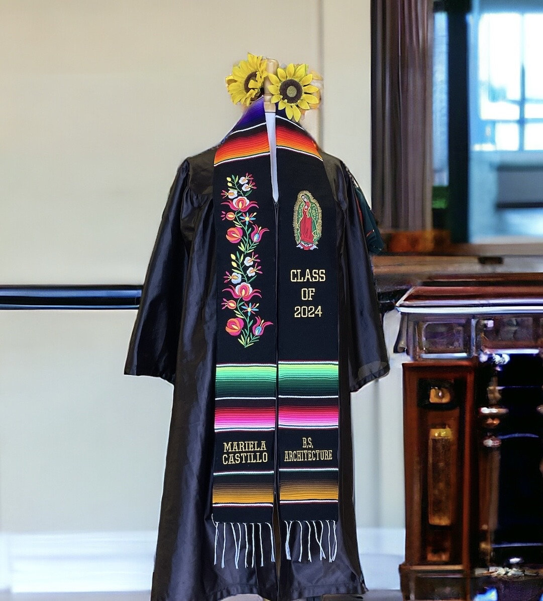 Floral Embroidered & Virgen Personalized Mexican Graduation Stole Class ...