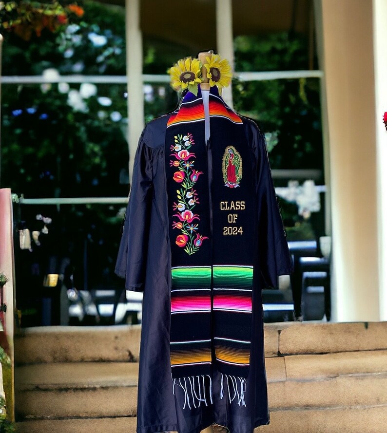 Floral Embroidered & Virgen Personalized Mexican Graduation Stole Class ...