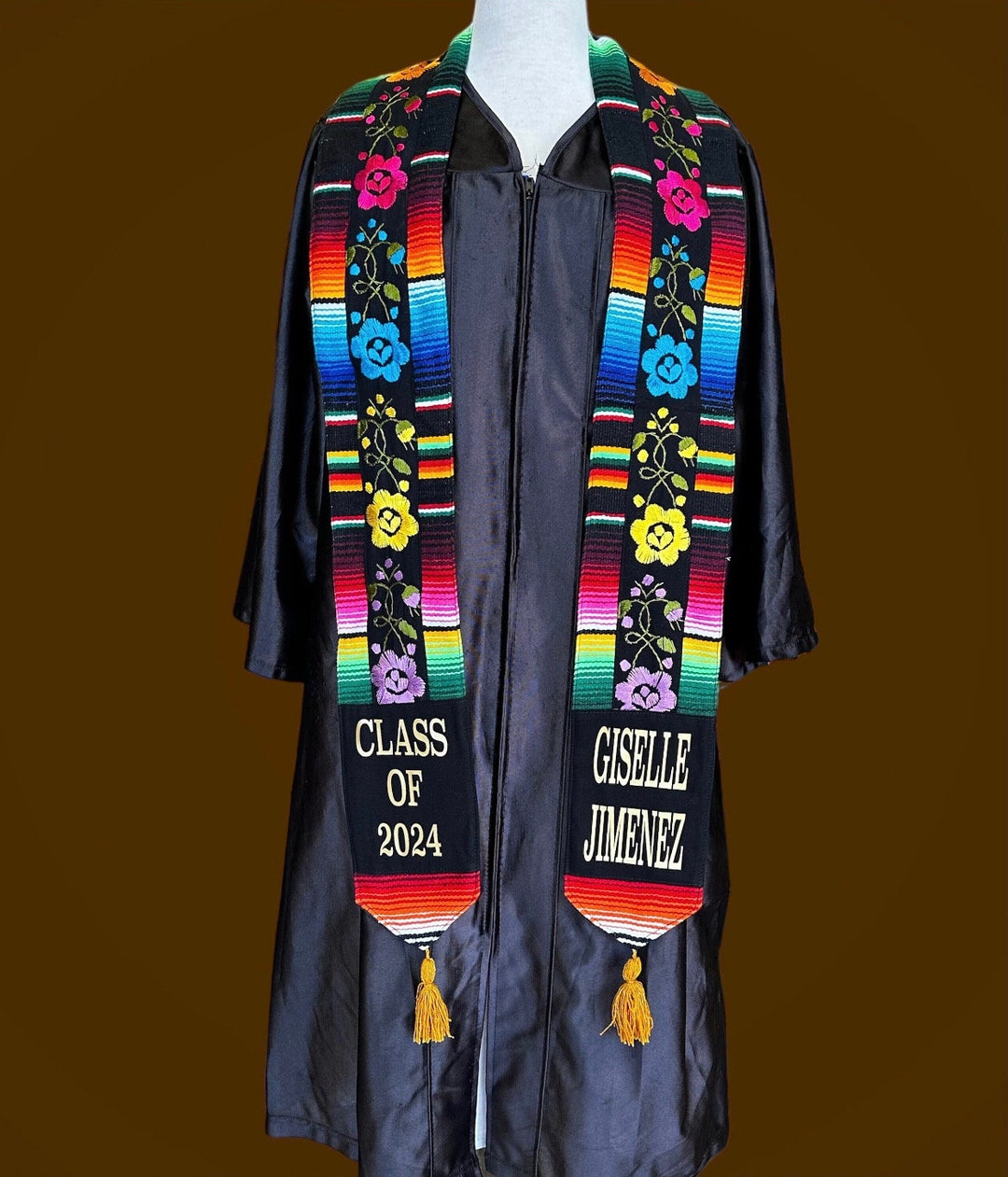 Hand Embroidered Flowers/mexican Sarape Graduation Stole Personalized ...