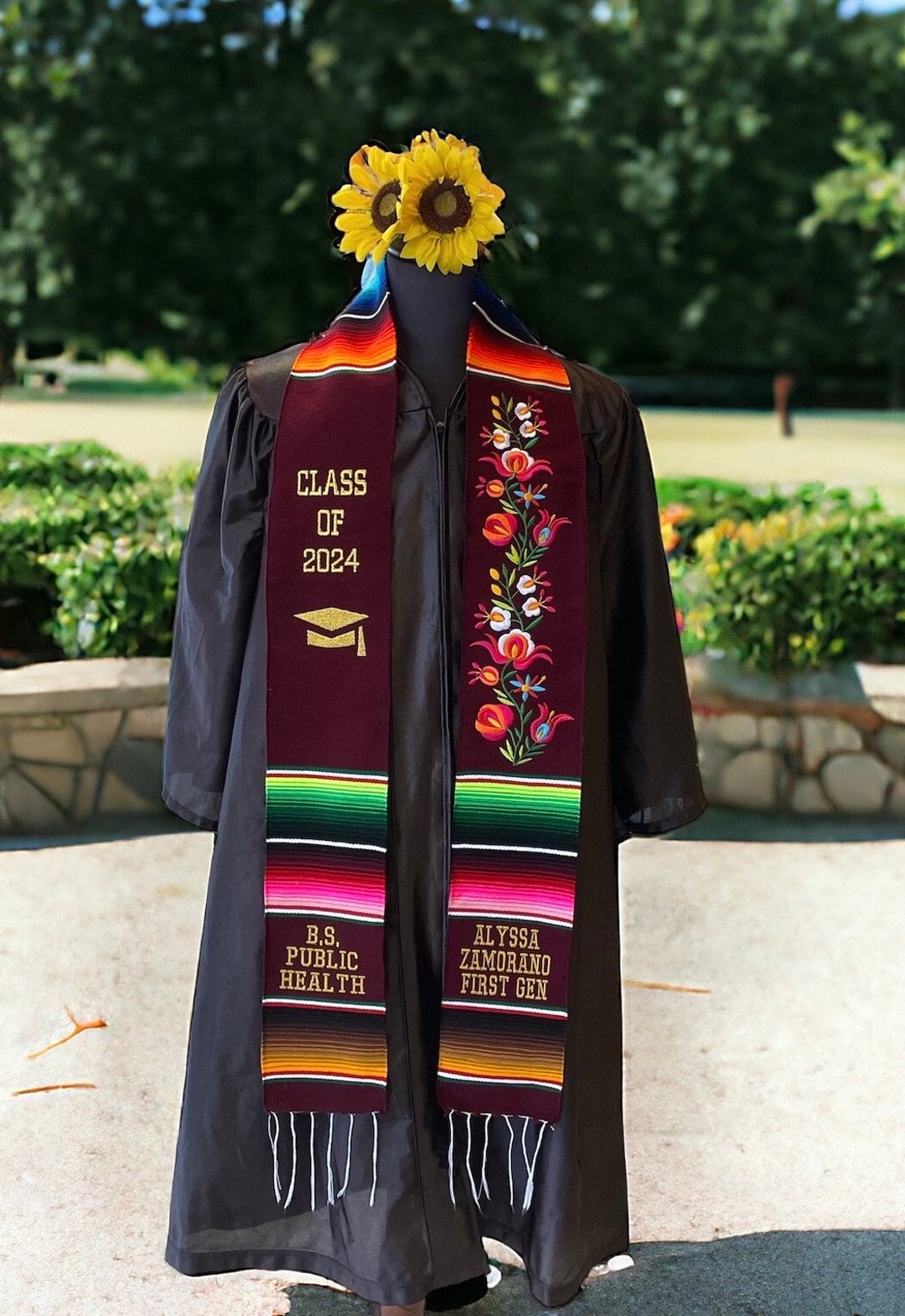 Floral Embroidered Personalized Mexican Graduation Stole Class of 2025 ...