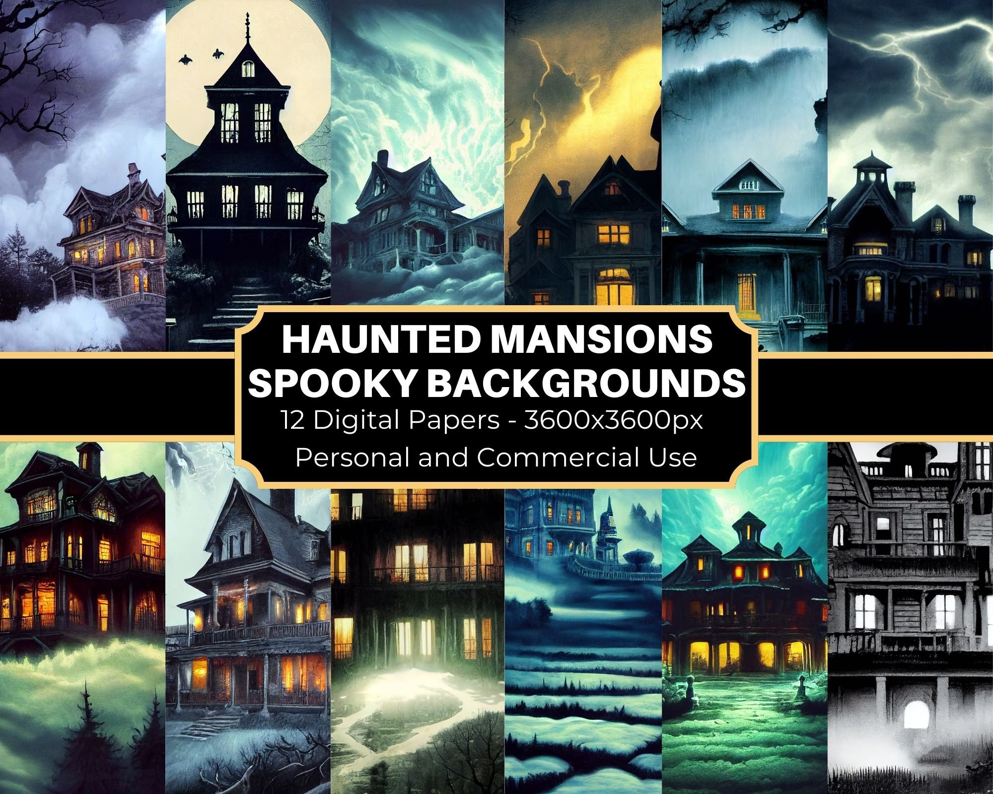Haunted Mansion Backgrounds Halloween Digital Paper - Etsy