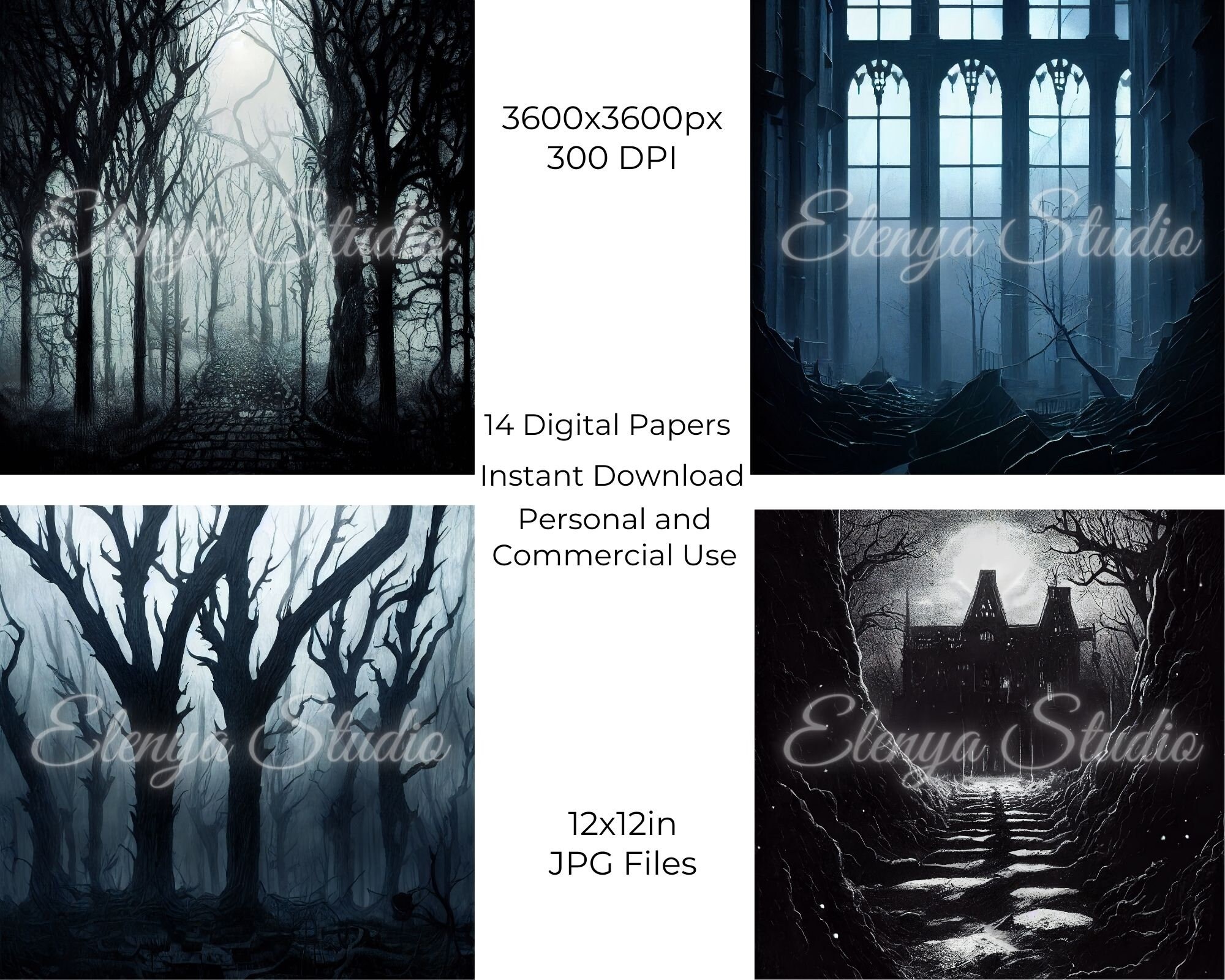 Gothic Horror Backgrounds Halloween Scenery Digital Paper Printable ...