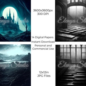 Gothic Horror Backgrounds Halloween Scenery Digital Paper Printable ...