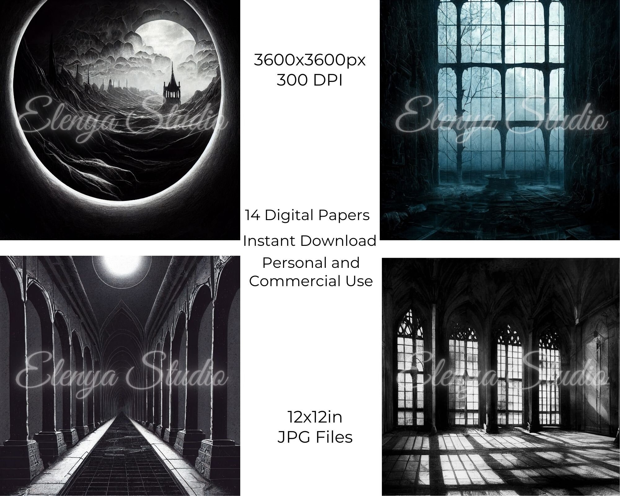 Gothic Horror Backgrounds Halloween Scenery Digital Paper Printable ...