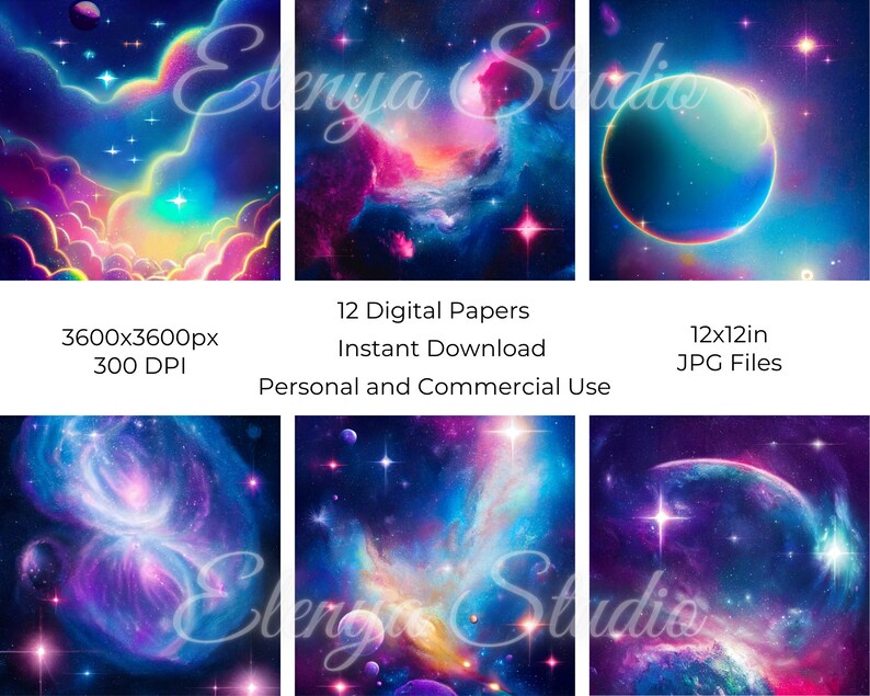 Galaxy Backgrounds Nebula Outer Space Digital Paper Printable Scrapbook ...