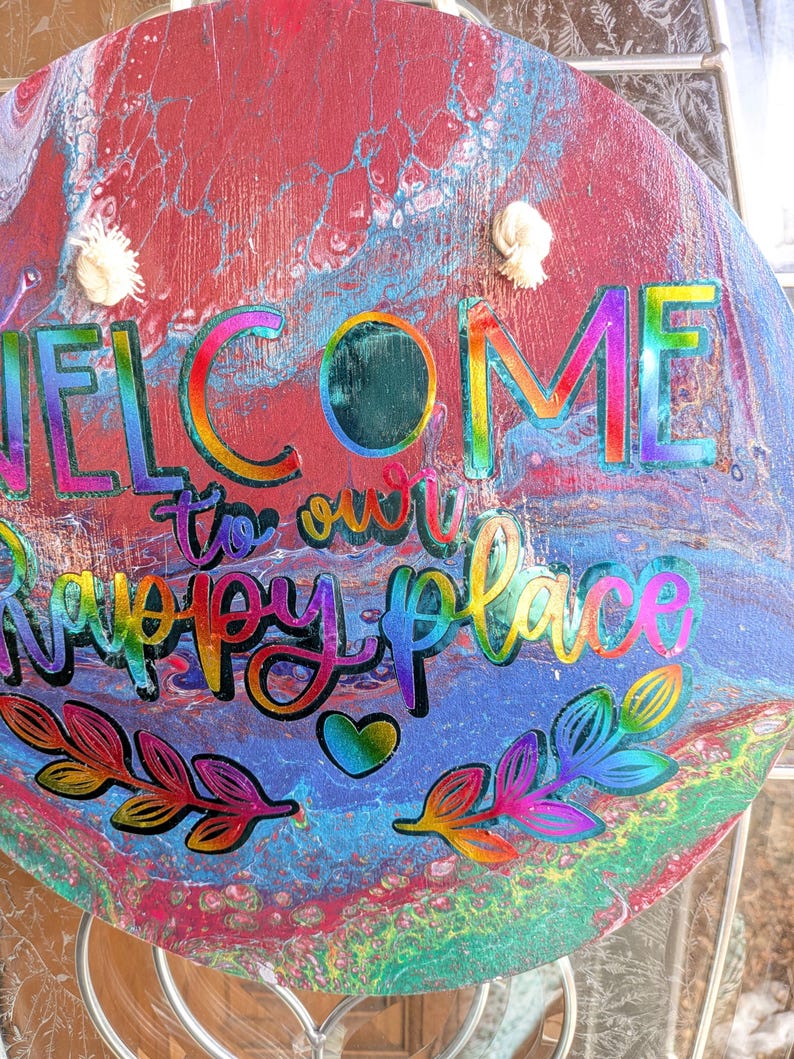 Welcome to Our Happy Place Sign | Waterproof Abstract Art Door Hanger ...