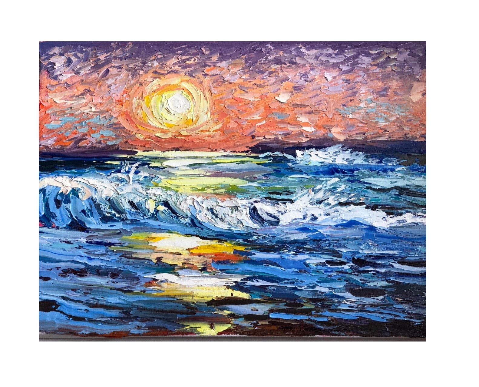 The Sea Sunset Oil Painting Impasto Art 12 by 16 Inches. - Etsy
