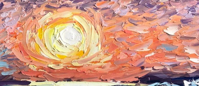The Sea Sunset Oil Painting Impasto Art 12 by 16 Inches. - Etsy