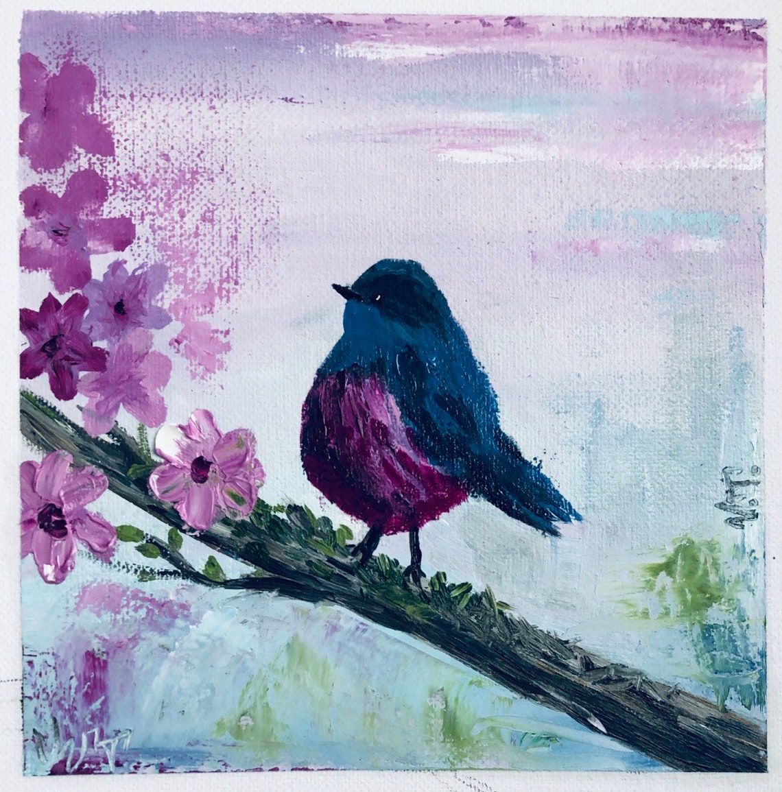 Australian Robin Bird Original Oil Painting Impasto Art 6 by 8 Inches ...