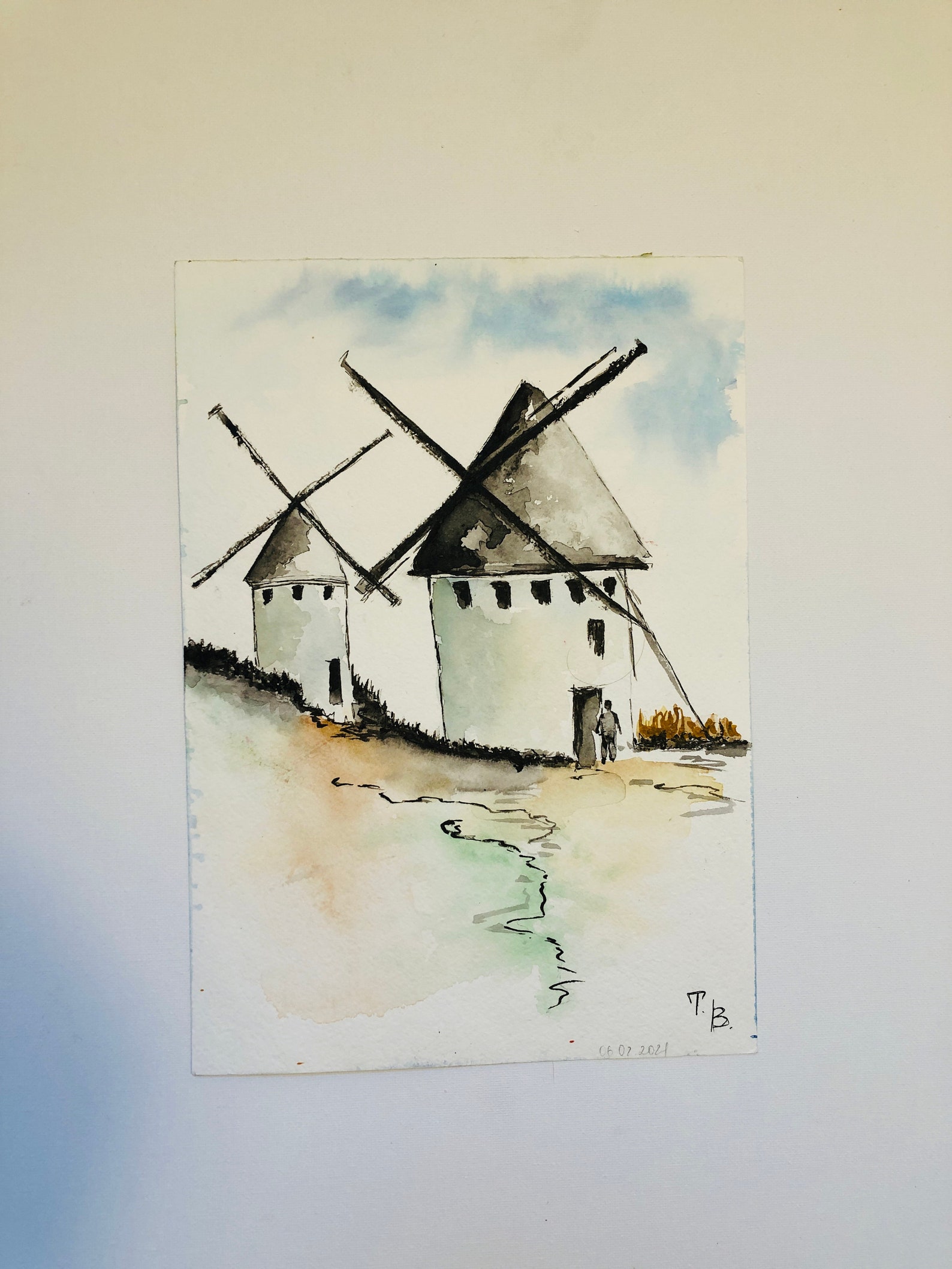 Two Windmills Art Print From Original Watercolor by ...